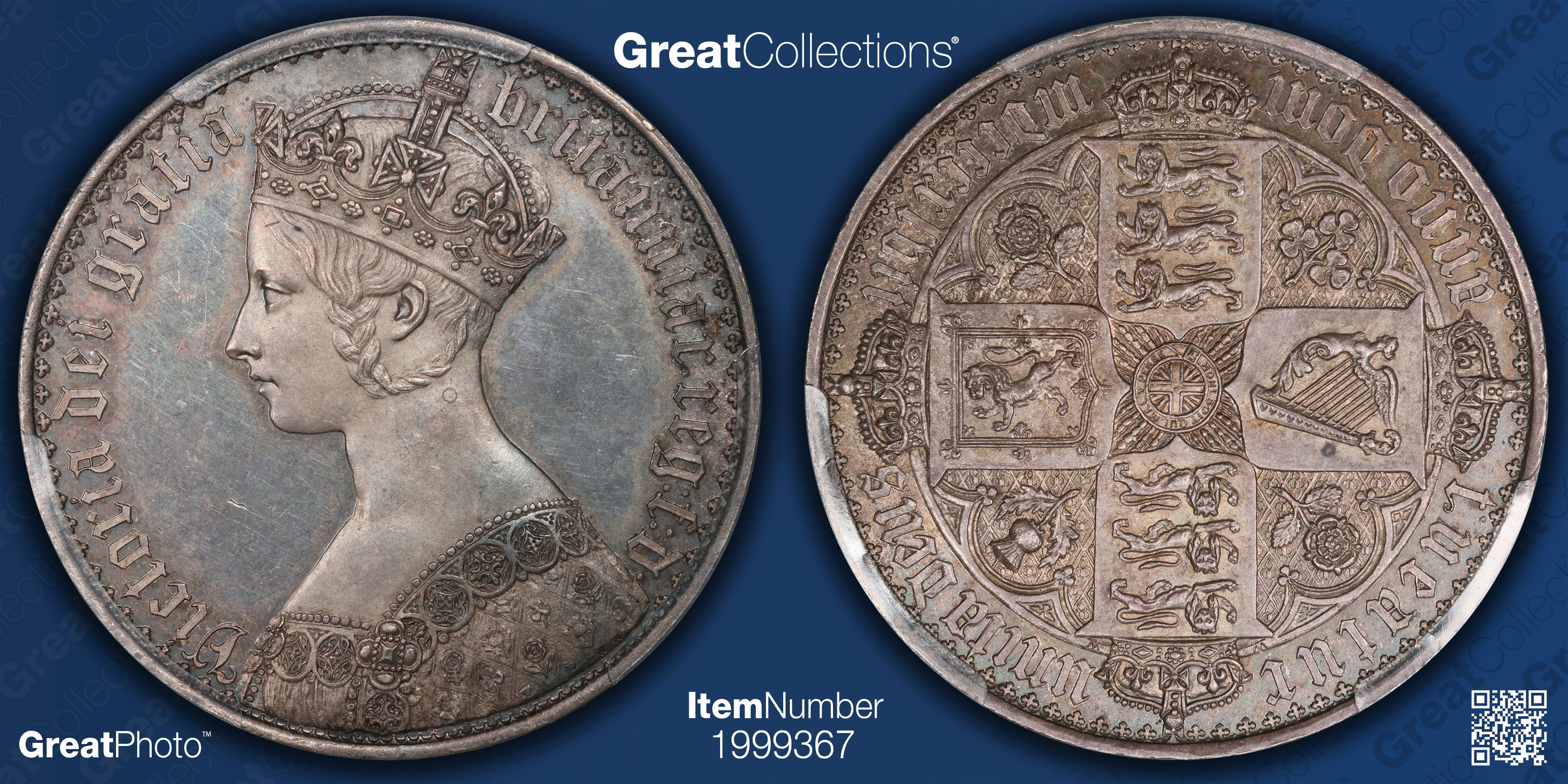 Great Britain 1847 Silver Gothic Crown UNDECIMO Edge KM-744 PCGS Proof ...