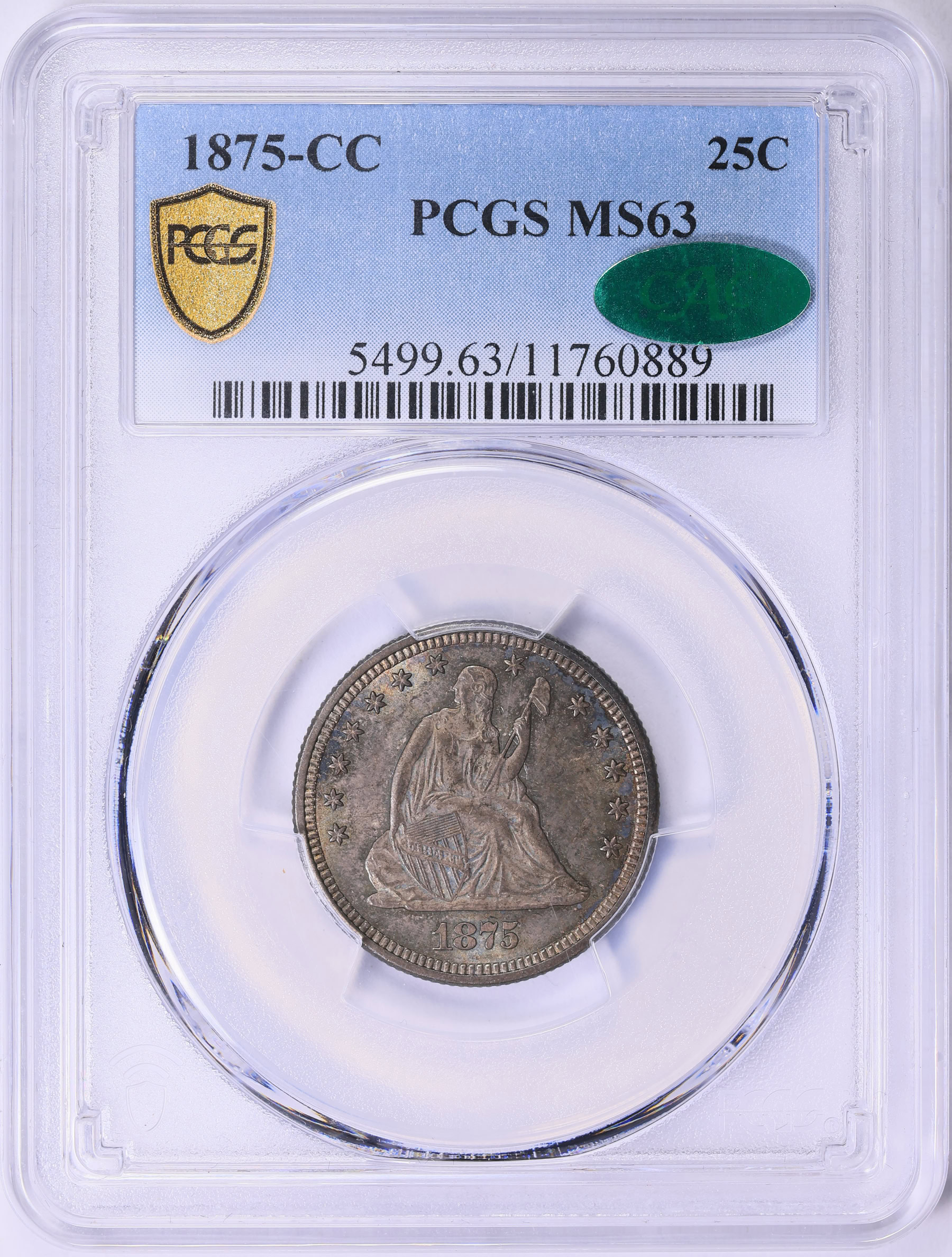 1875-CC Seated Liberty Quarter PCGS MS-63 (CAC Green) (Toned) (Item ...