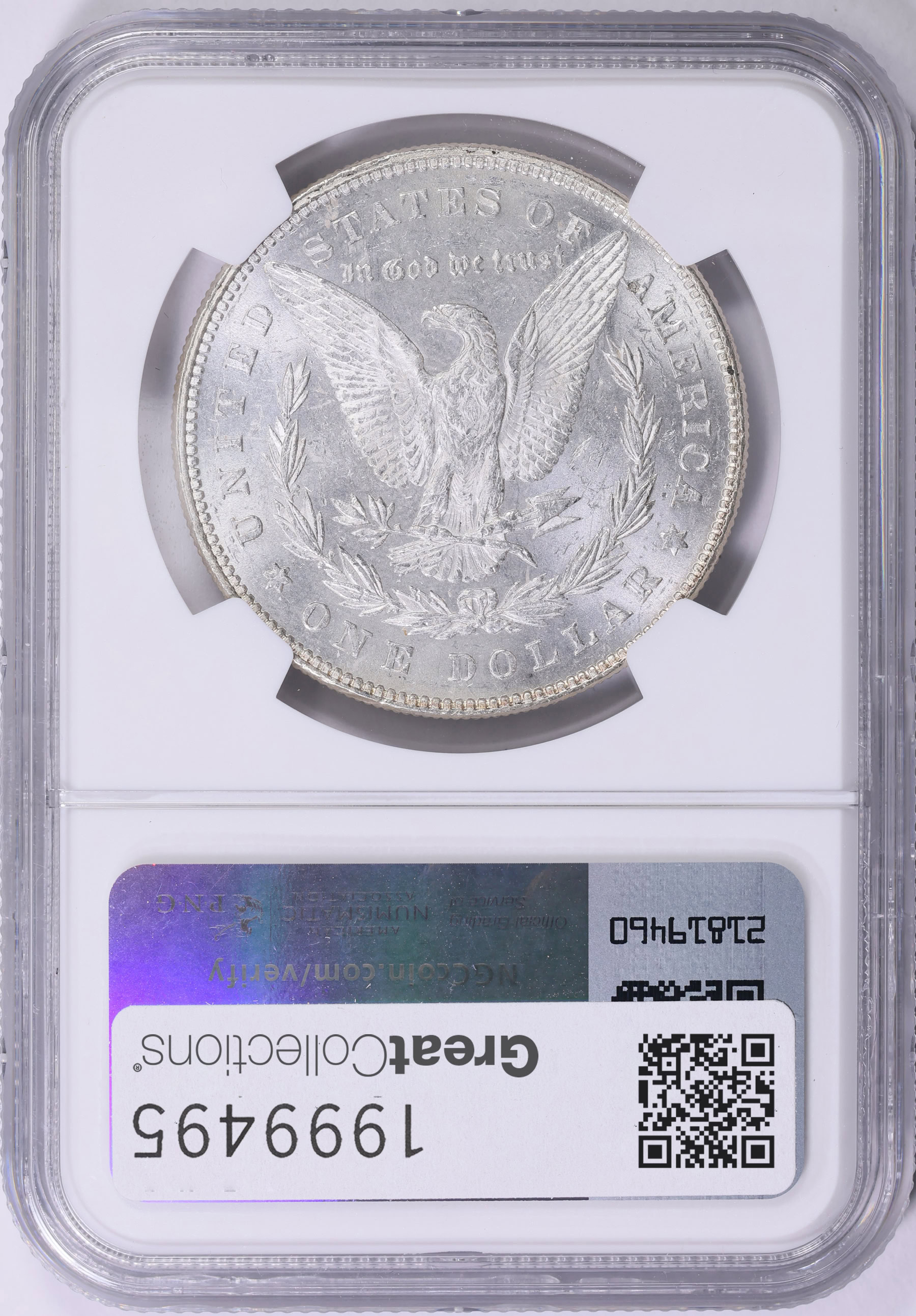 1878 Morgan Silver Dollar 7 Tailfeathers, Reverse of 1878 NGC MS-62 ...