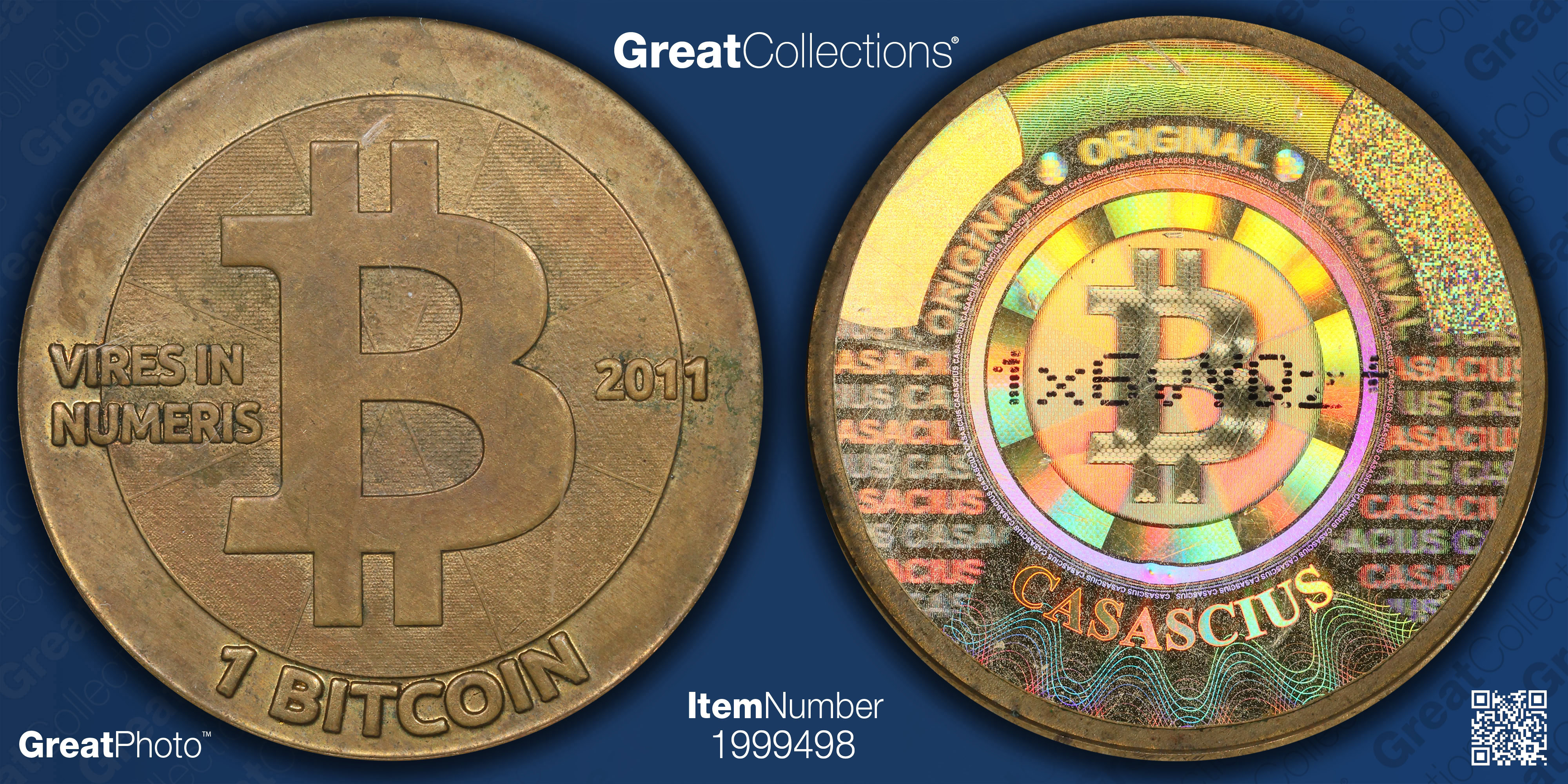 2011 1 BTC Casascius Bitcoin Series One CASACIUS Error Coin 1x6vYQzt ...