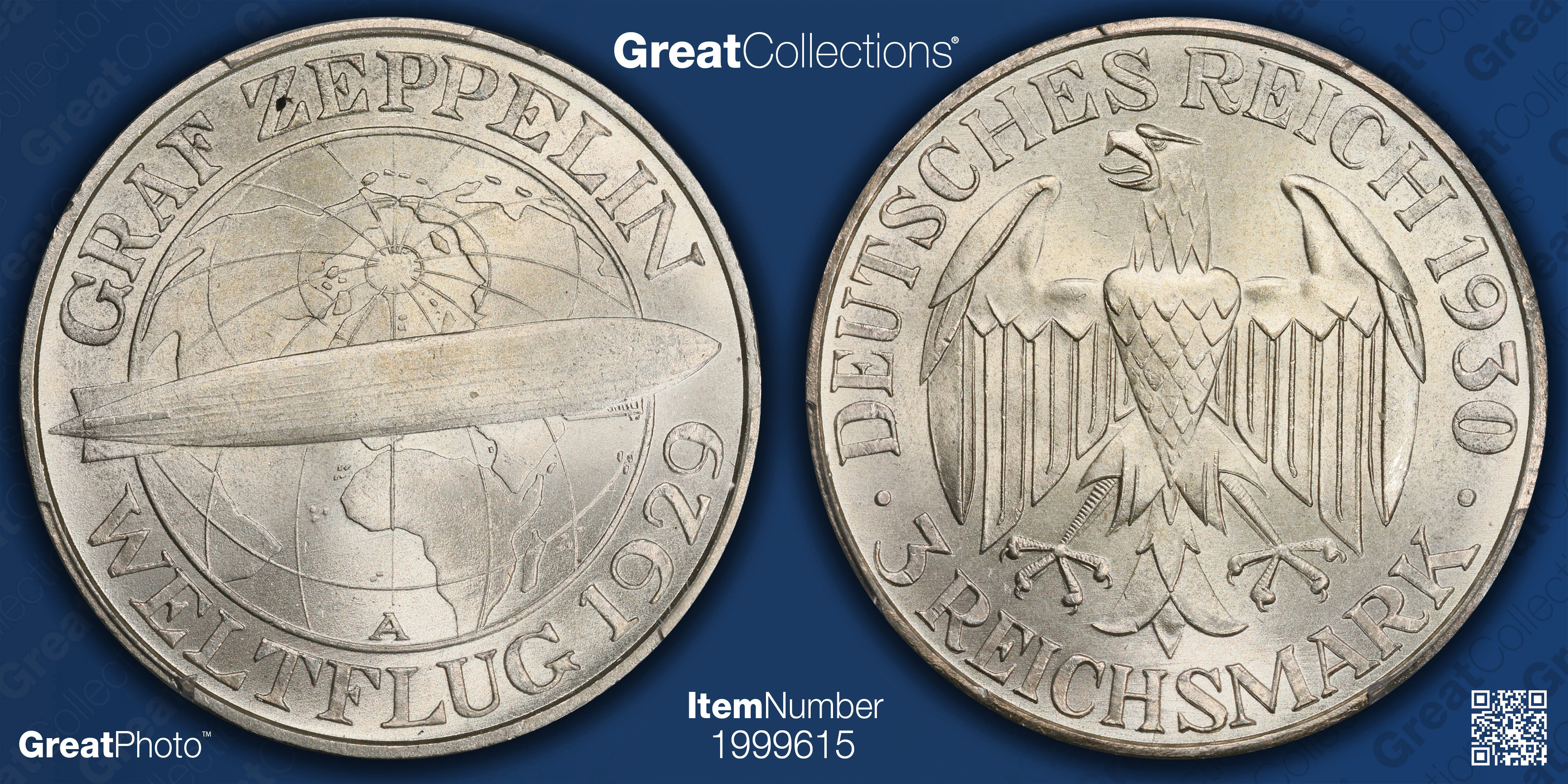 Germany 1930-A Silver 3 Marks Zeppelin KM-67 PCGS MS-65 (Item 1999615 ...