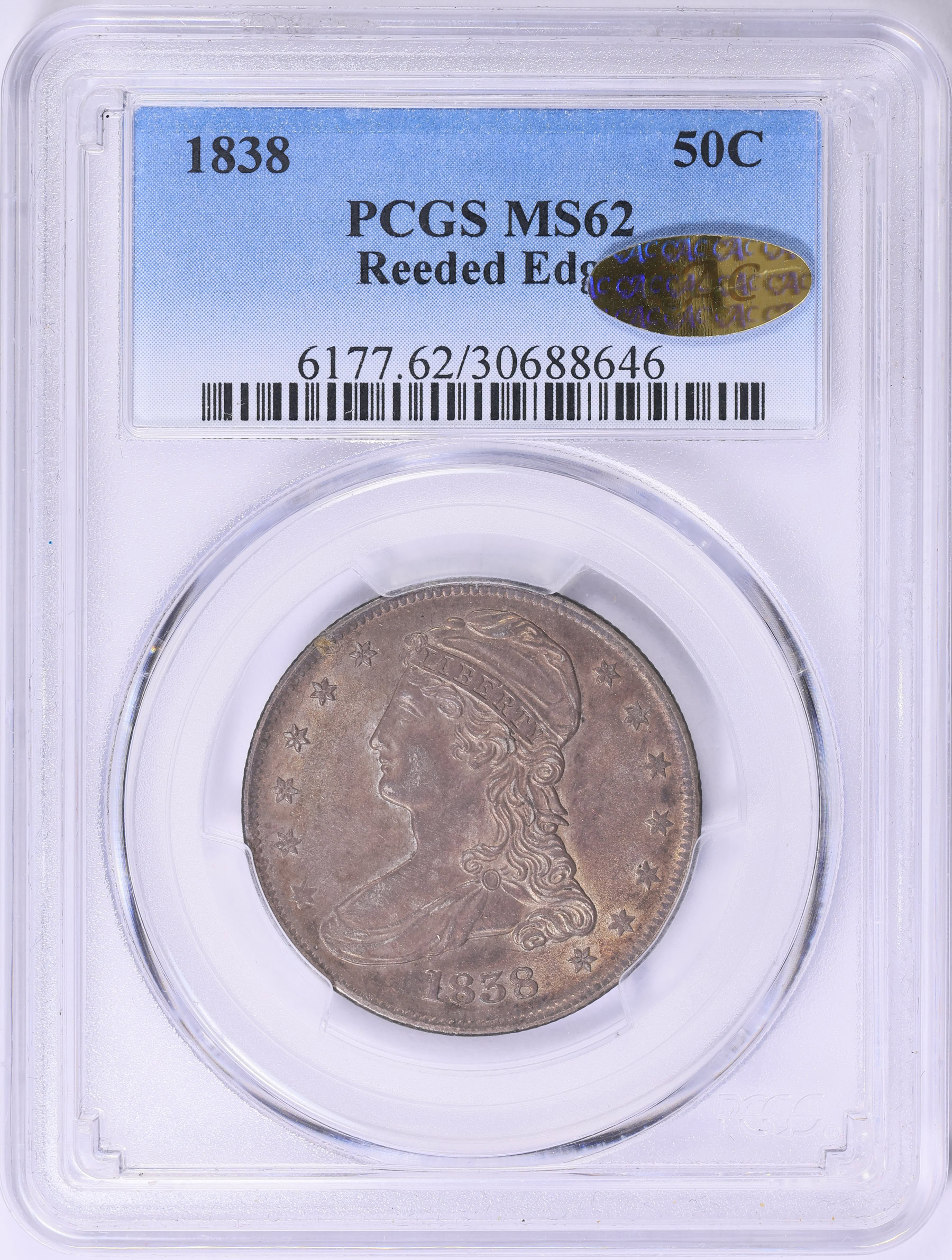 1838 Capped Bust Half Dollar Reeded Edge PCGS MS-62 (CAC Gold) (Item ...