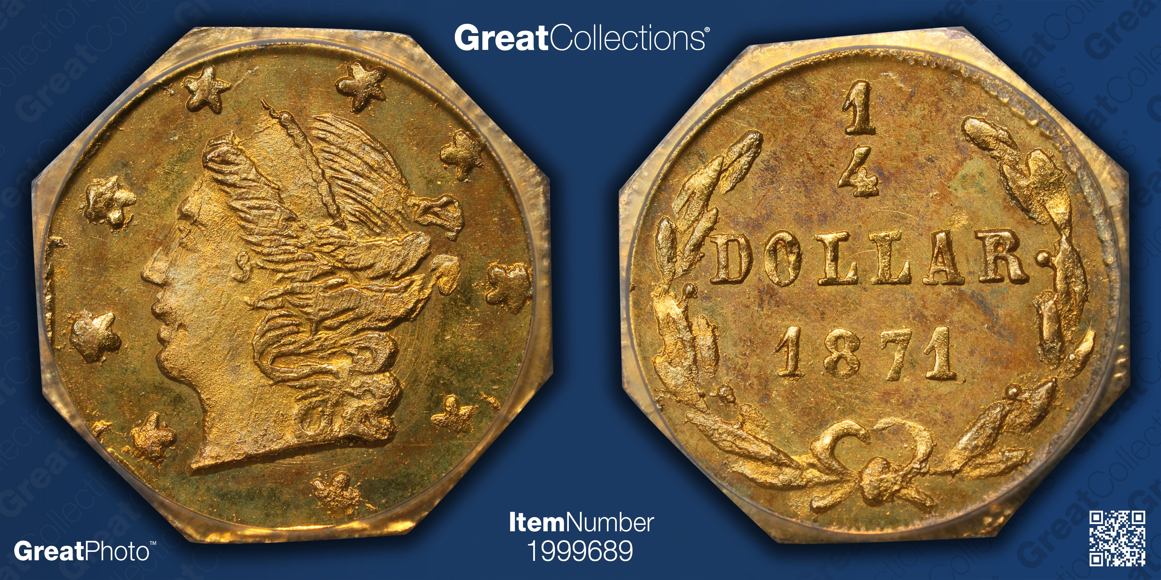 1871 California Fractional Gold 25c BG-717 PCGS MS-65 (Item 1999689 ...