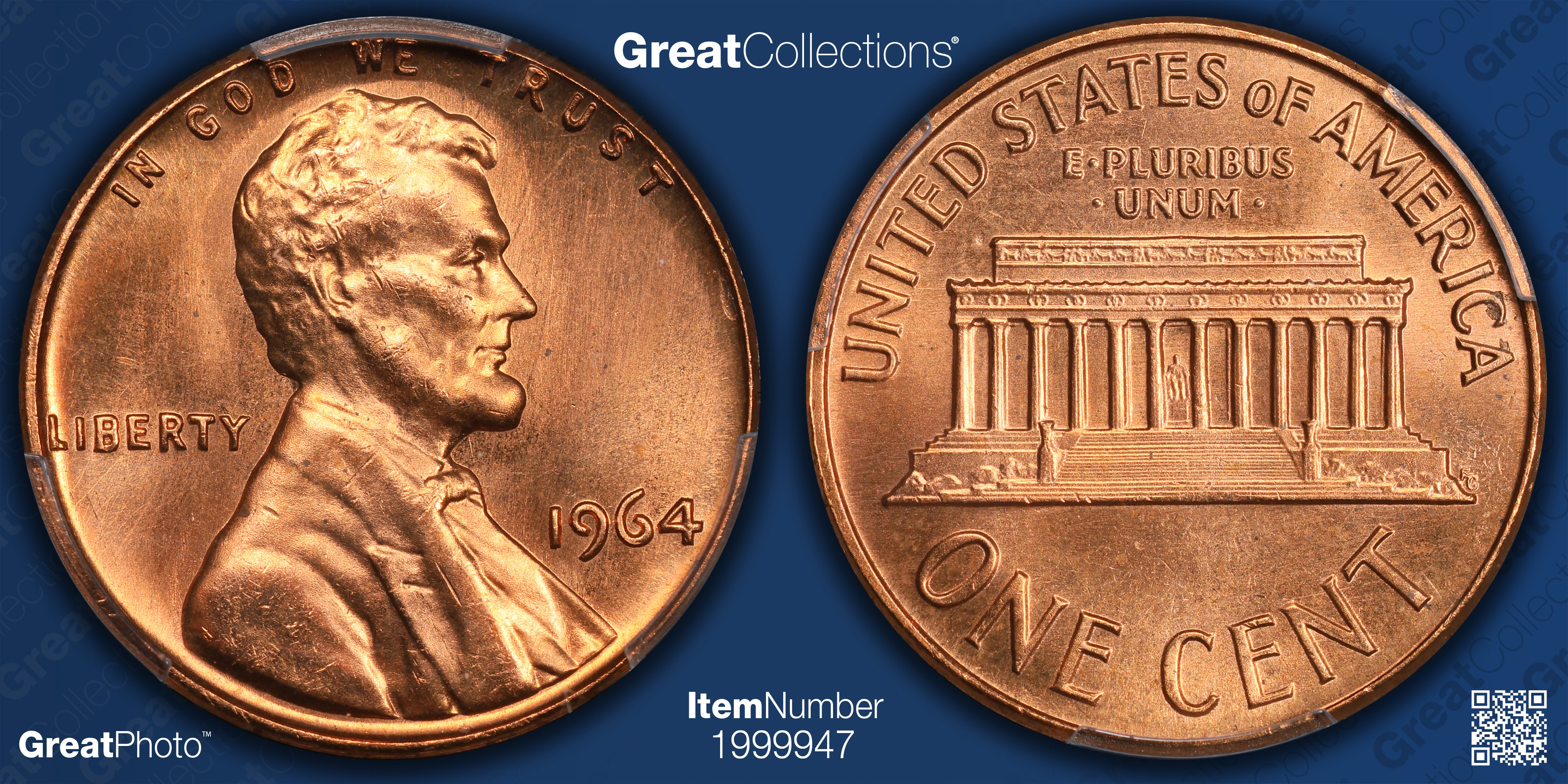 1964 Lincoln Cent PCGS MS-67 RD (Item 1999947) | GreatCollections Coin ...