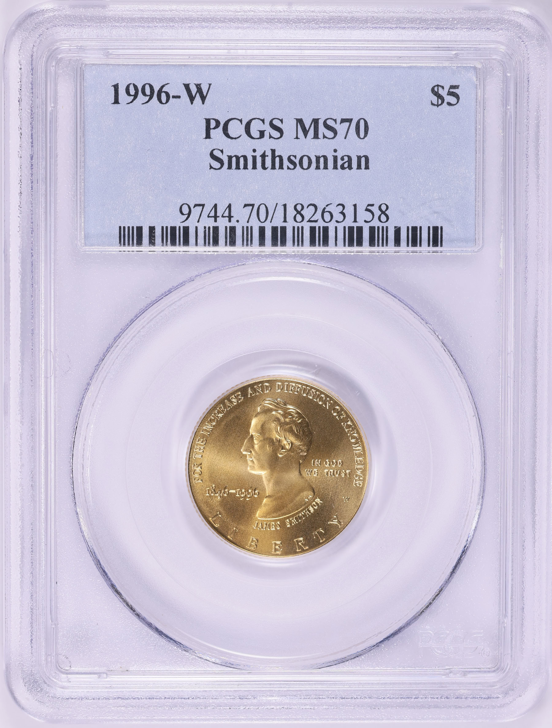 1996-W Smithsonian Institution 150th Anniversary Gold $5 PCGS MS-70 ...