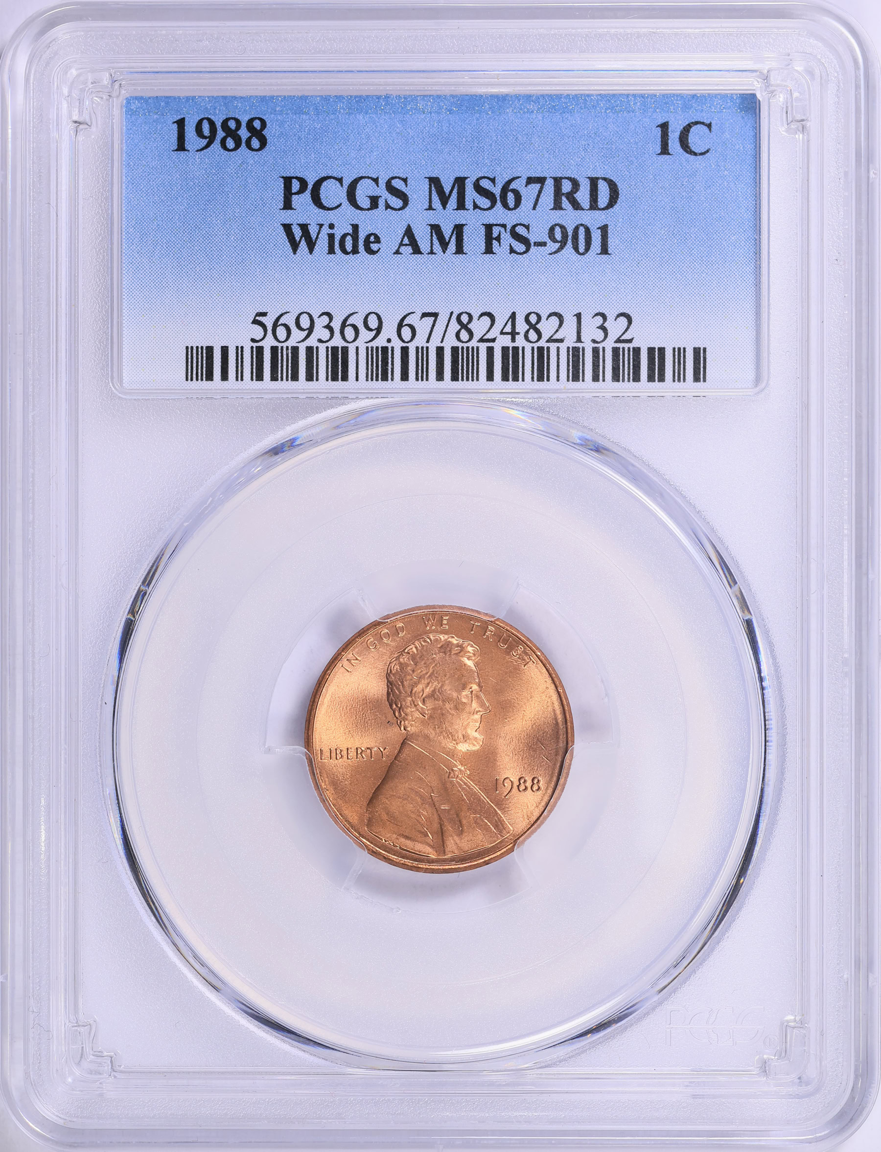 1988 Lincoln Cent Wide AM FS-901 PCGS MS-67 RD (Item 2001126 ...