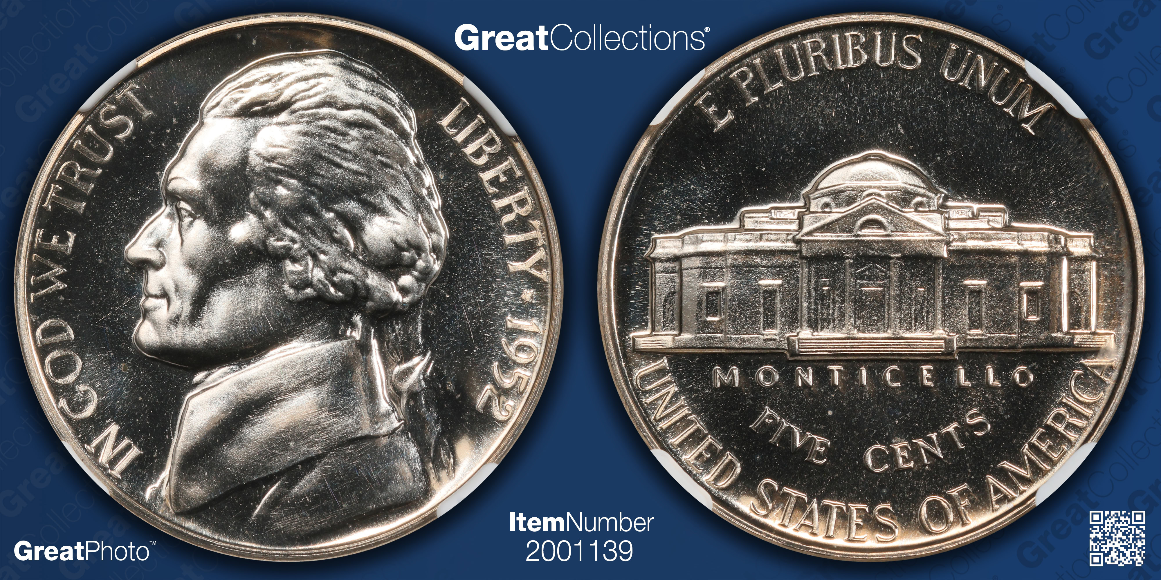 1952 Jefferson Nickel NGC Proof-66 (Jefferson Label) (Item 2001139 ...