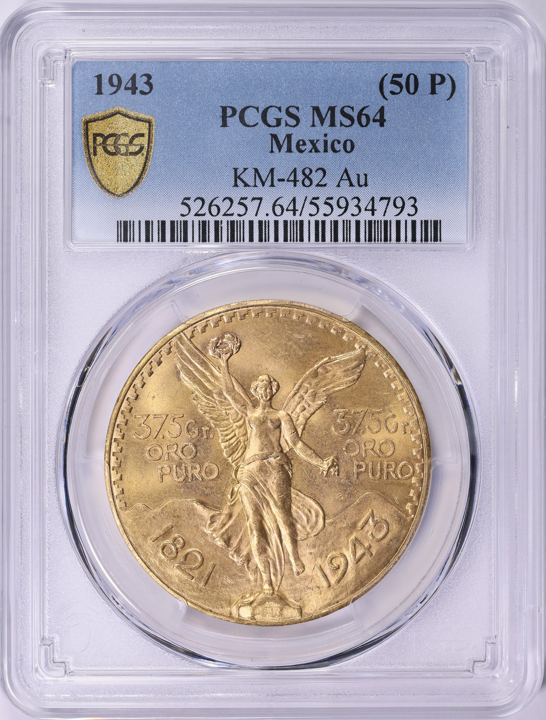Mexico 1943 Gold 50 Pesos KM-482 PCGS MS-64 (AGW = 1.2057 Oz.) (Item ...