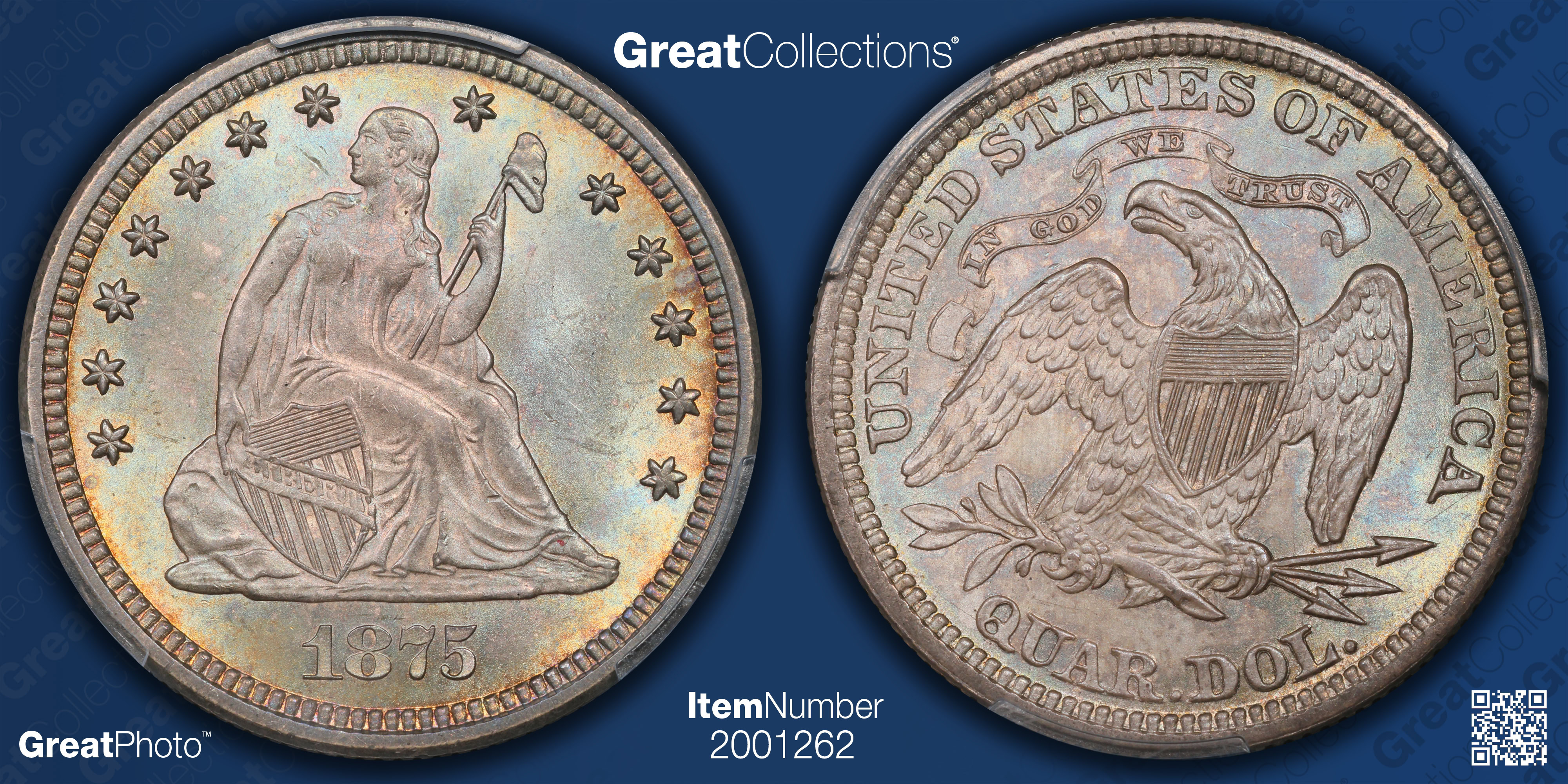 1875 Seated Liberty Quarter PCGS MS-66 (Toned) (Item 2001262 ...