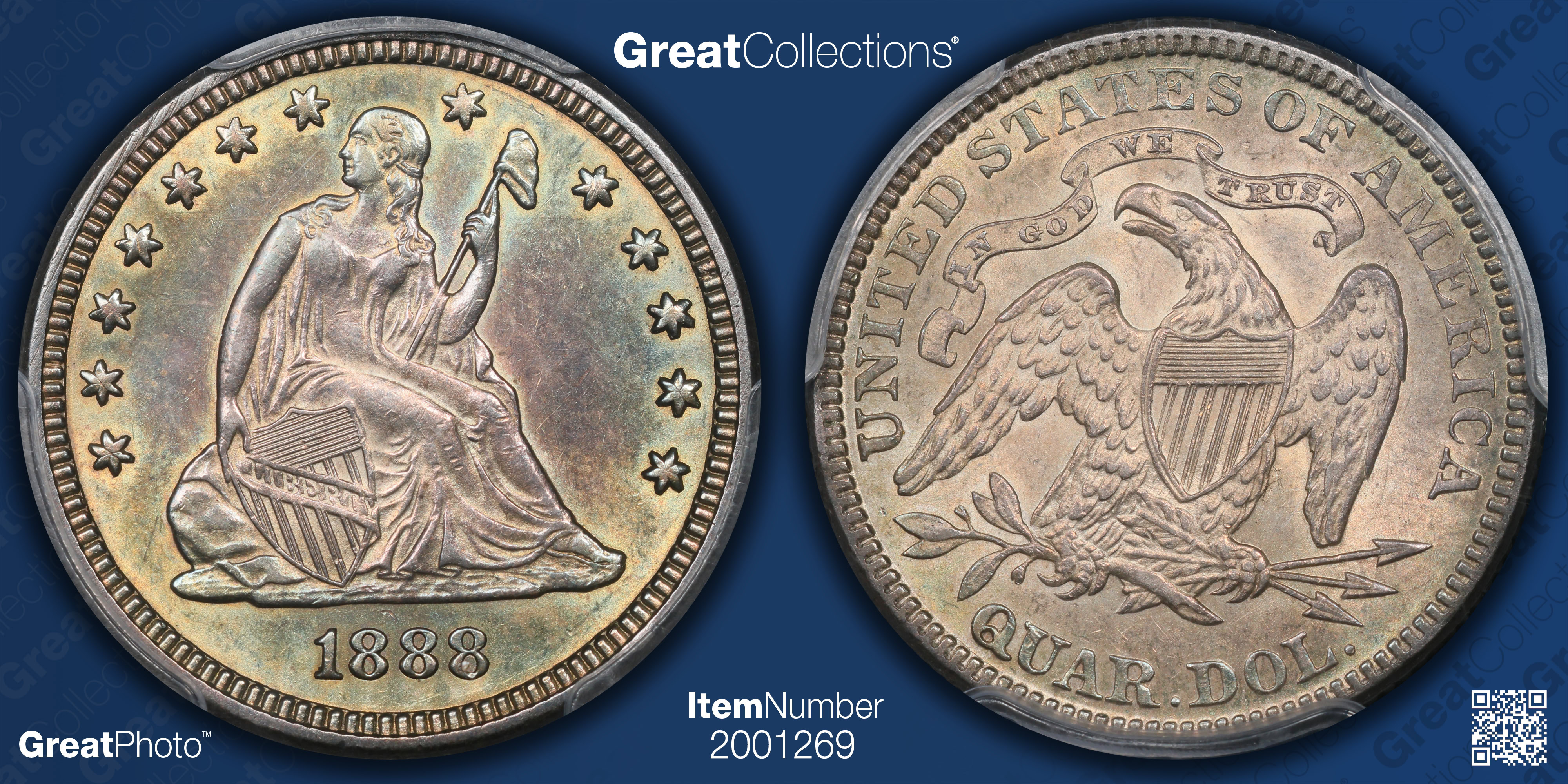 1888 Seated Liberty Quarter PCGS AU-58 (Toned) (Item 2001269 ...
