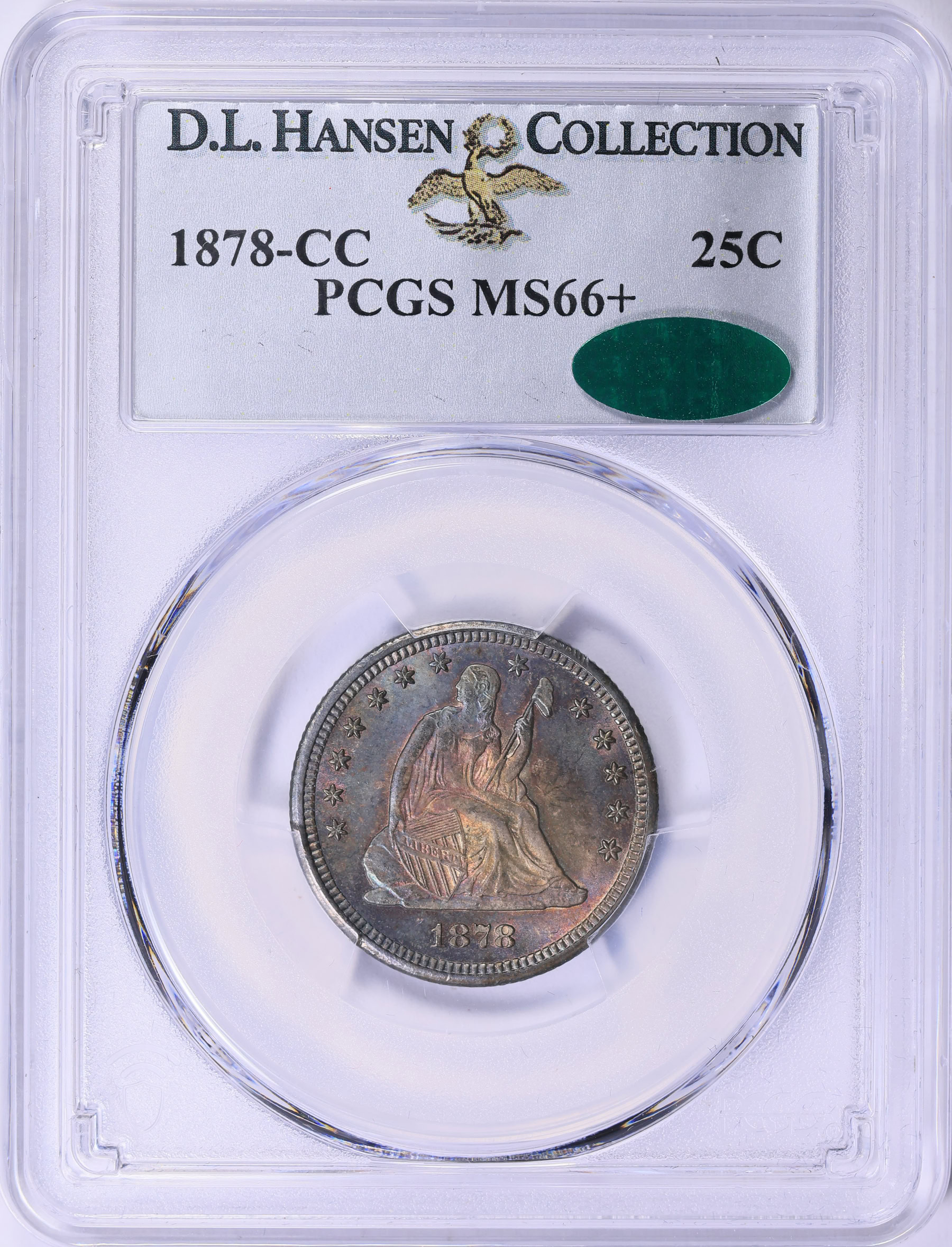 1878-CC Seated Liberty Quarter PCGS MS-66+ (CAC Green) (Toned) (D.L ...