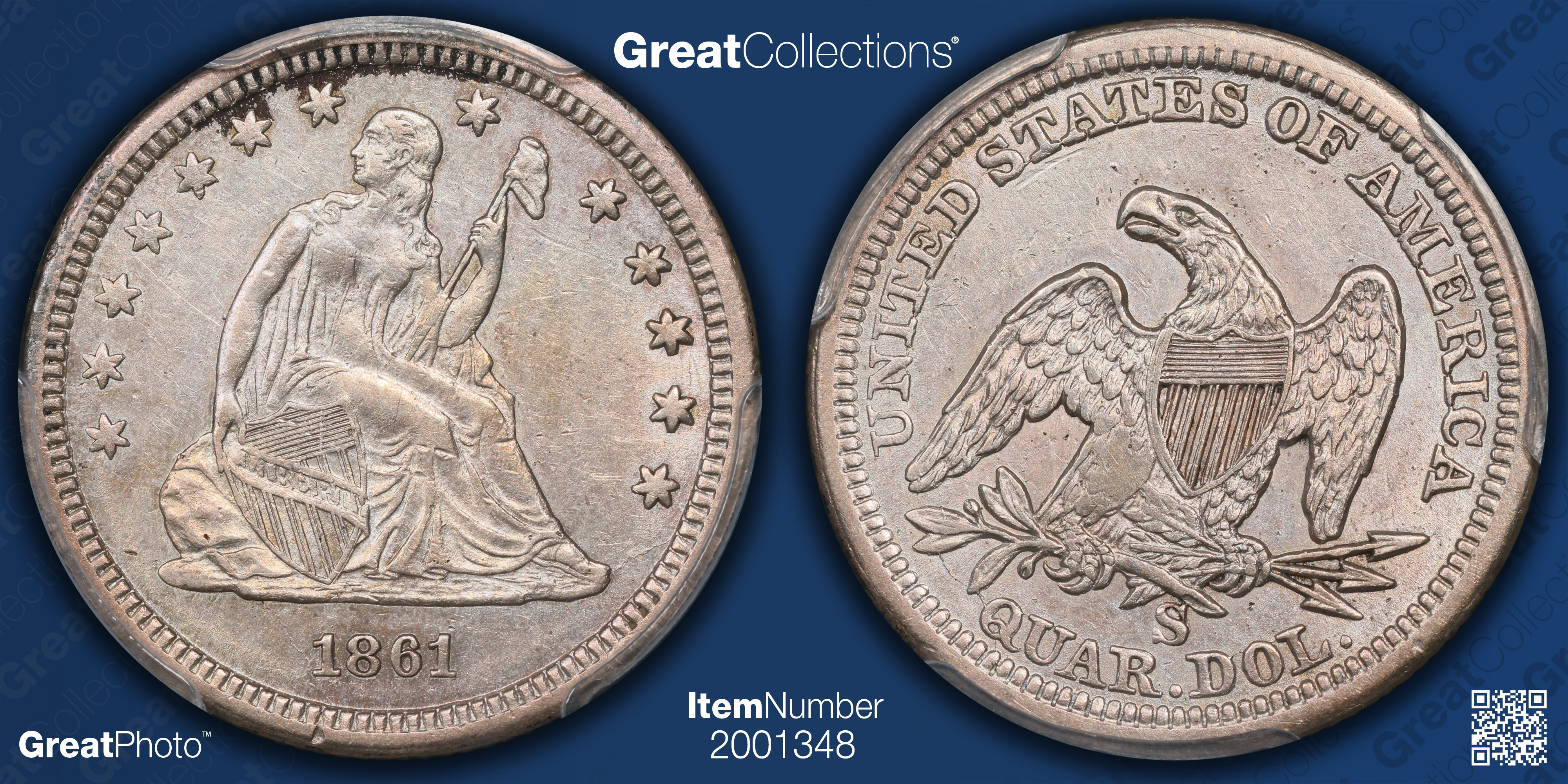 1861-S Seated Liberty Quarter PCGS AU-55 (Item 2001348 ...