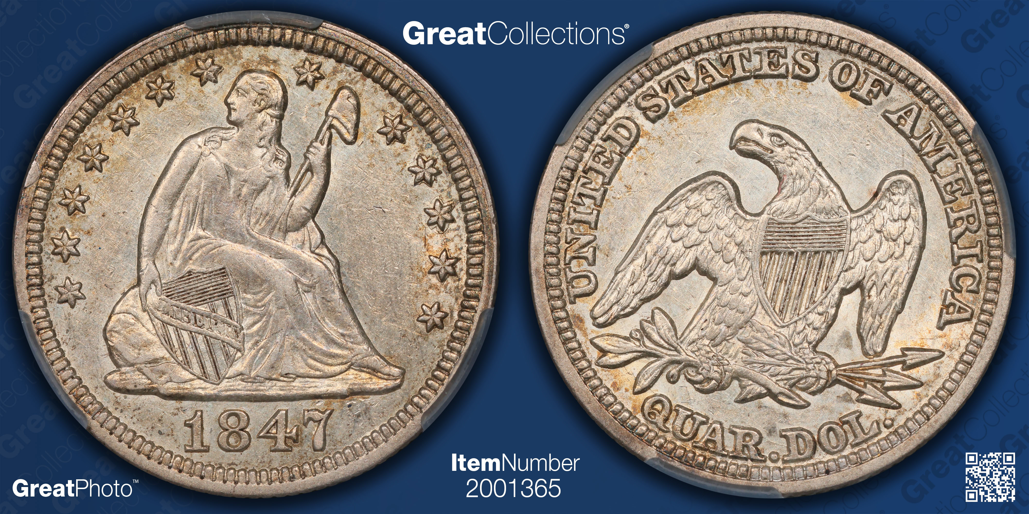 1847 Seated Liberty Quarter CACG AU-55 (Item 2001365 ...