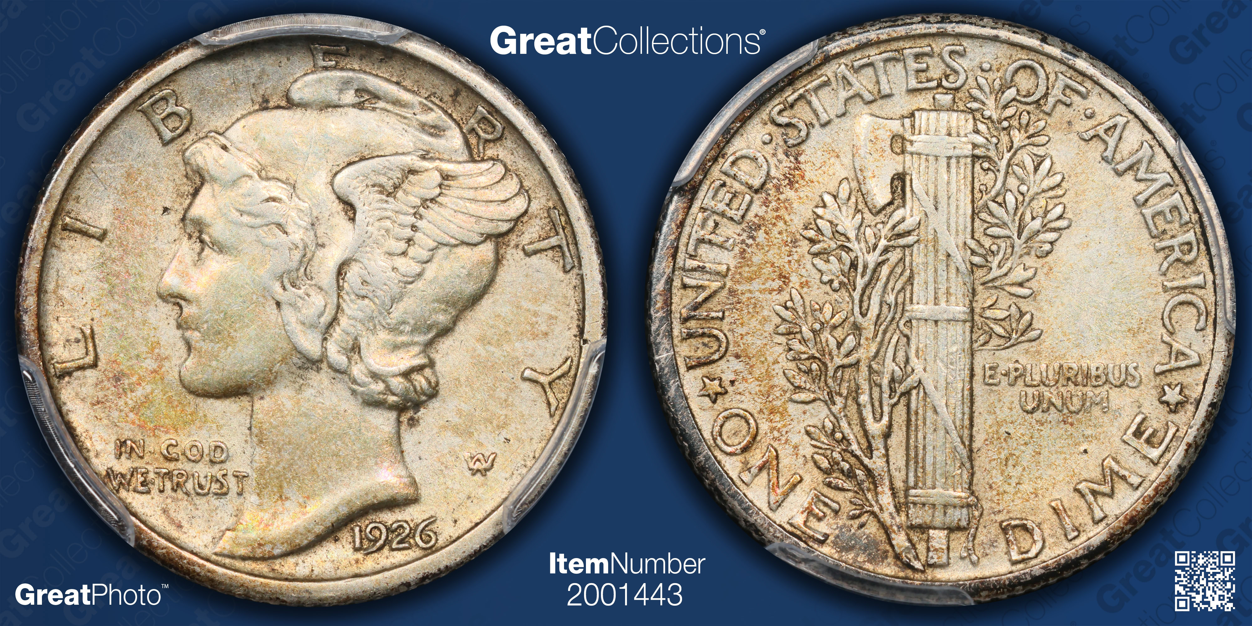 1926 Mercury Dime PCGS AU-50 (Item 2001443) | GreatCollections Coin ...