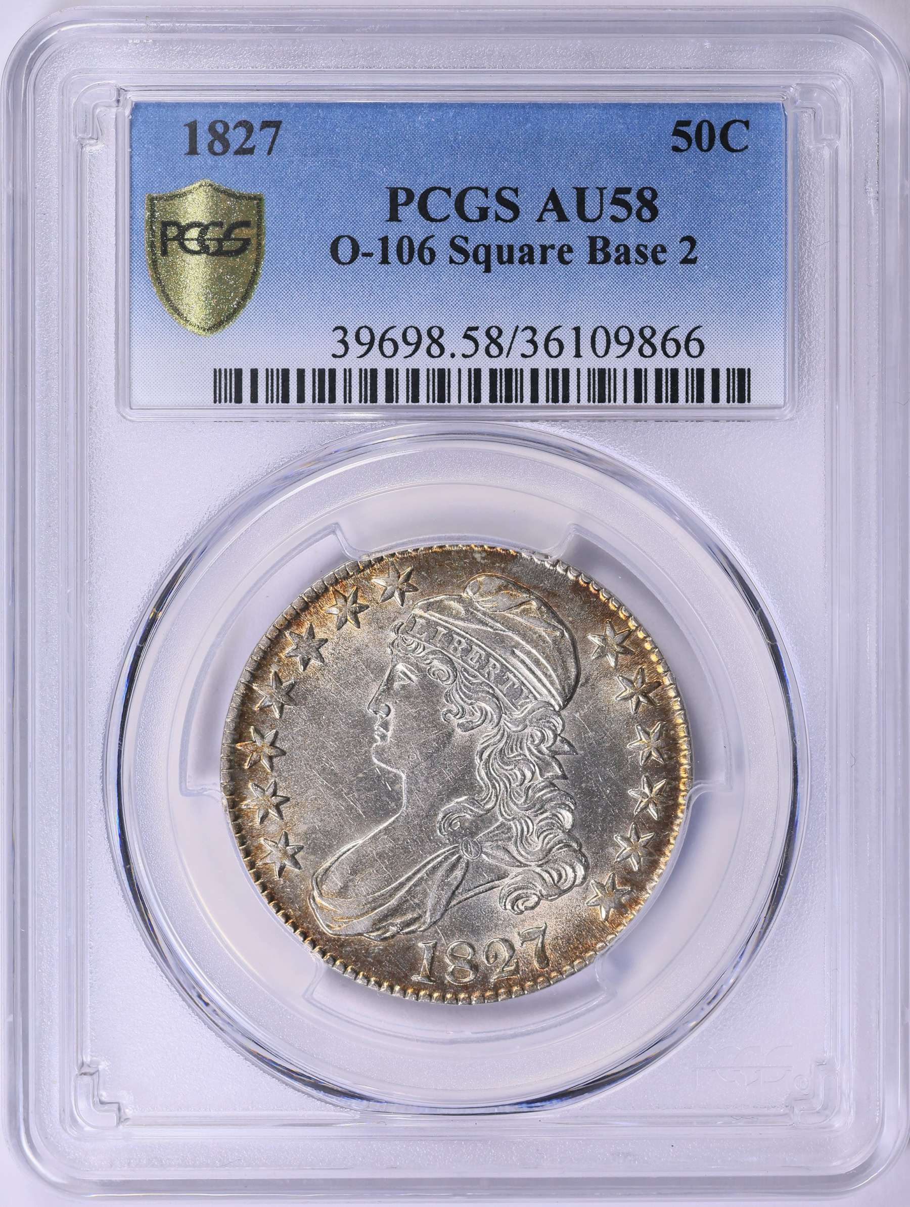 1827 Capped Bust Half Dollar Square Base 2 Overton 106 PCGS AU-58 ...