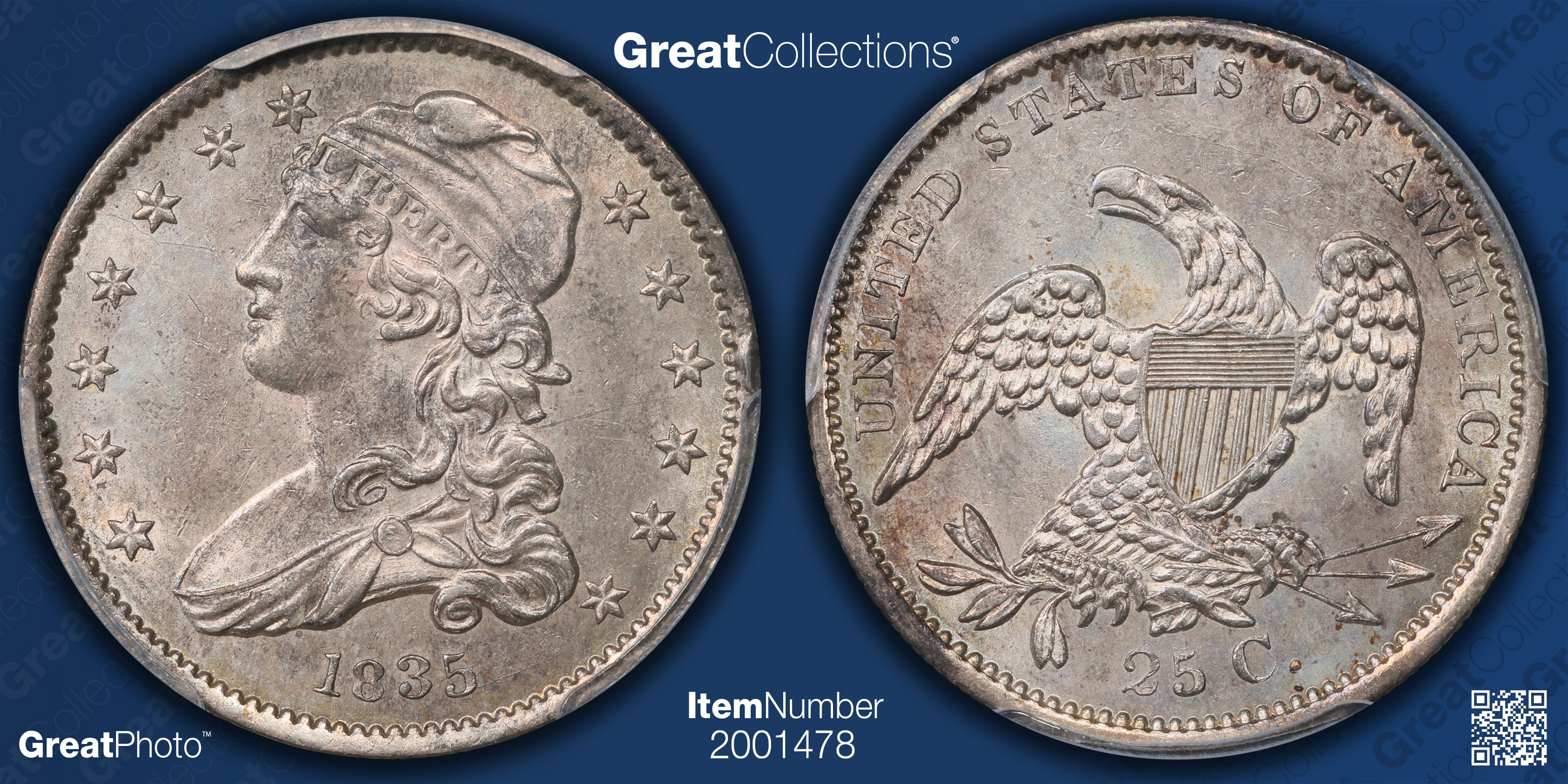 1835 Capped Bust Quarter PCGS MS-61 (Item 2001478) | GreatCollections ...