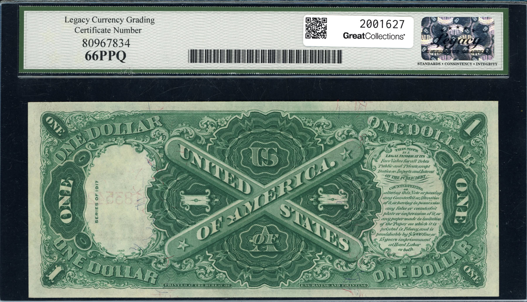 Fr. 37 1917 $1 Legal Tender Note Elliott / Burke Legacy Gem New 66 PPQ ...