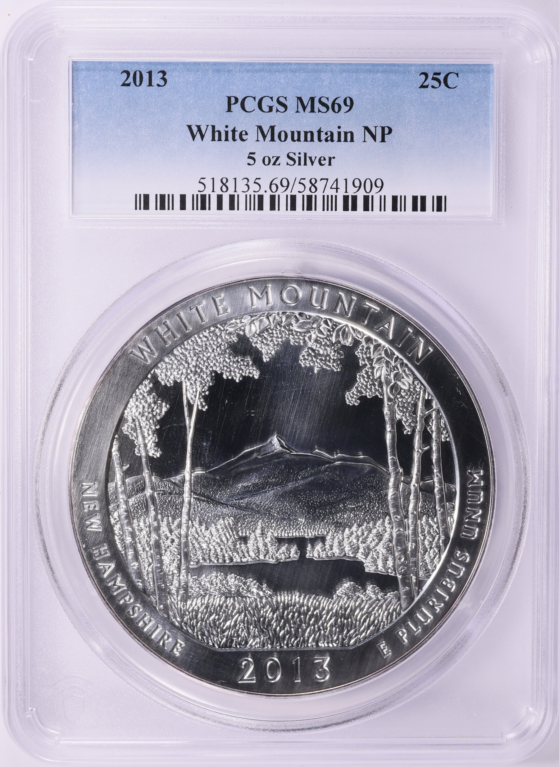 2013 America the Beautiful 5 oz. Silver Quarter White Mountain NP PCGS MS-69 (Item 2001797 ...