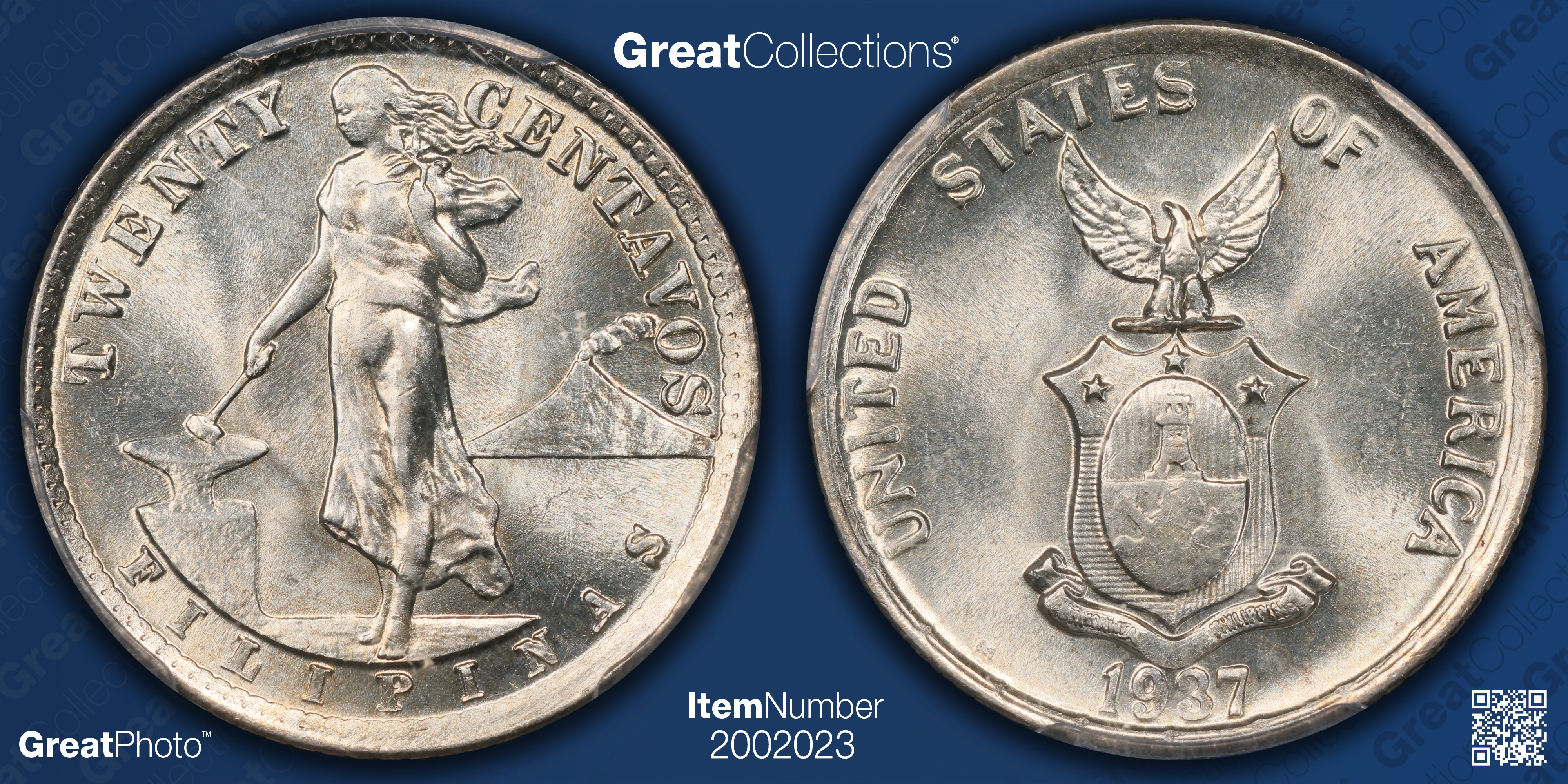 1937-M U.S. Philippines Twenty Centavos PCGS MS-64 (Item 2002023 ...