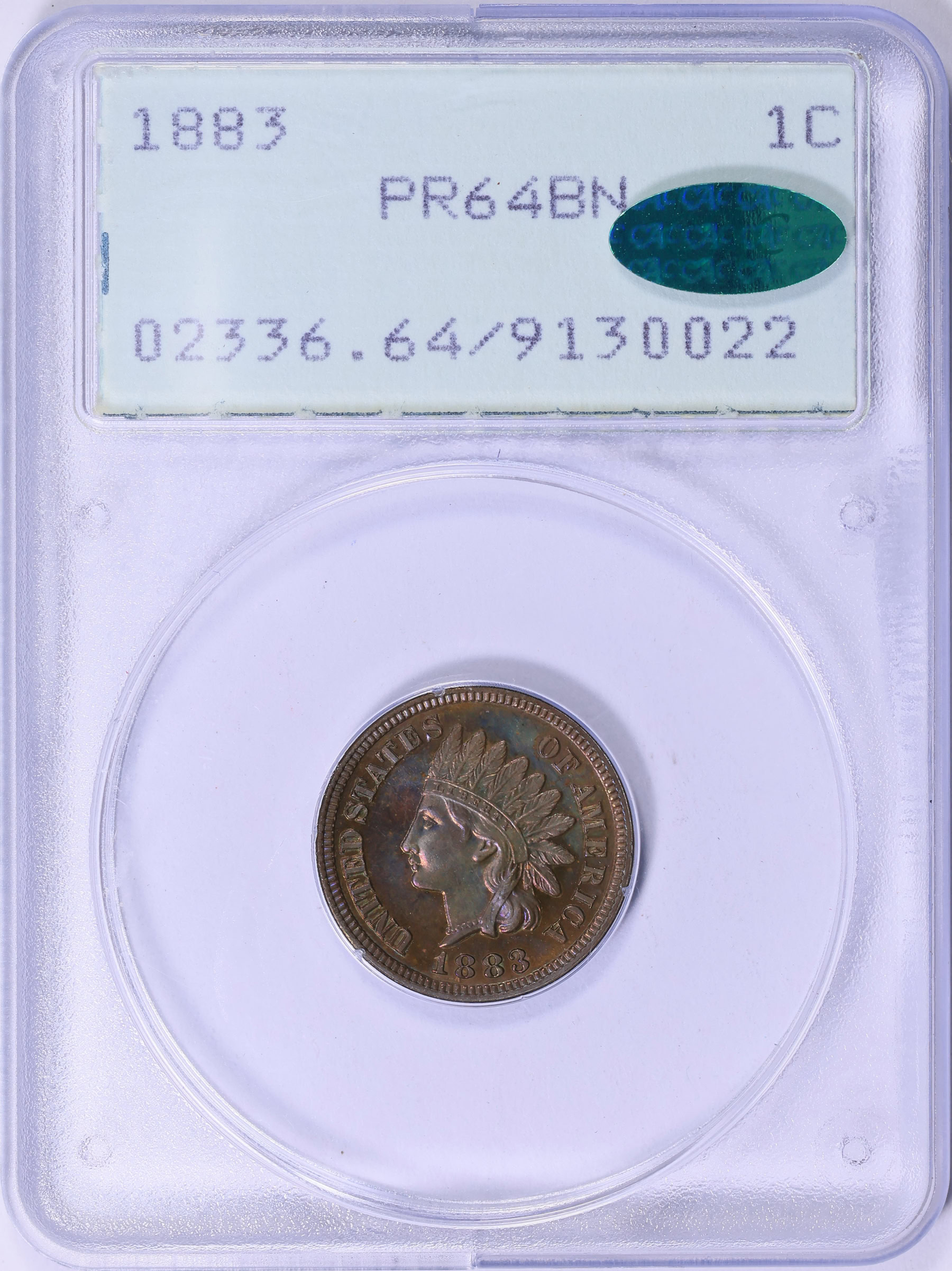 1883 Indian Cent PCGS Proof-64 BN (CAC Green) (Toned) OGH (1st Gen ...