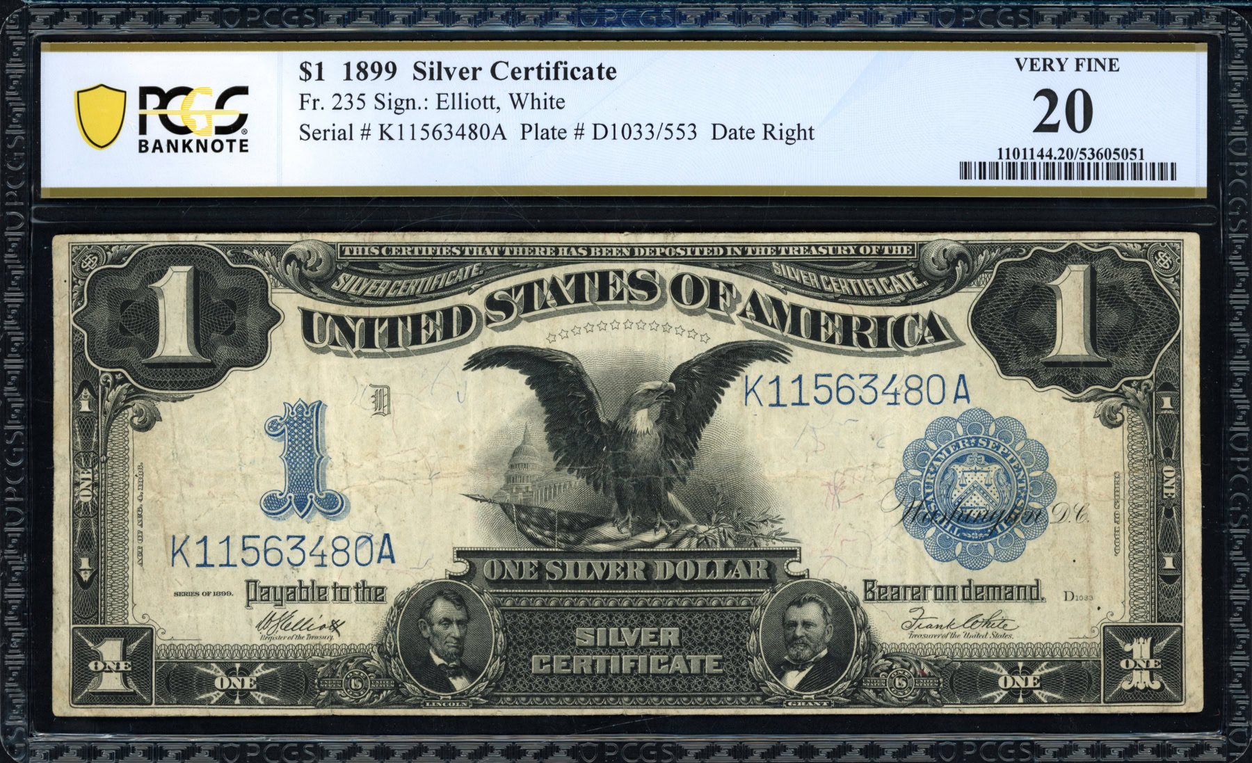 Fr. 235 1899 $1 Silver Certificate Note Elliott / White PCGS Banknote ...