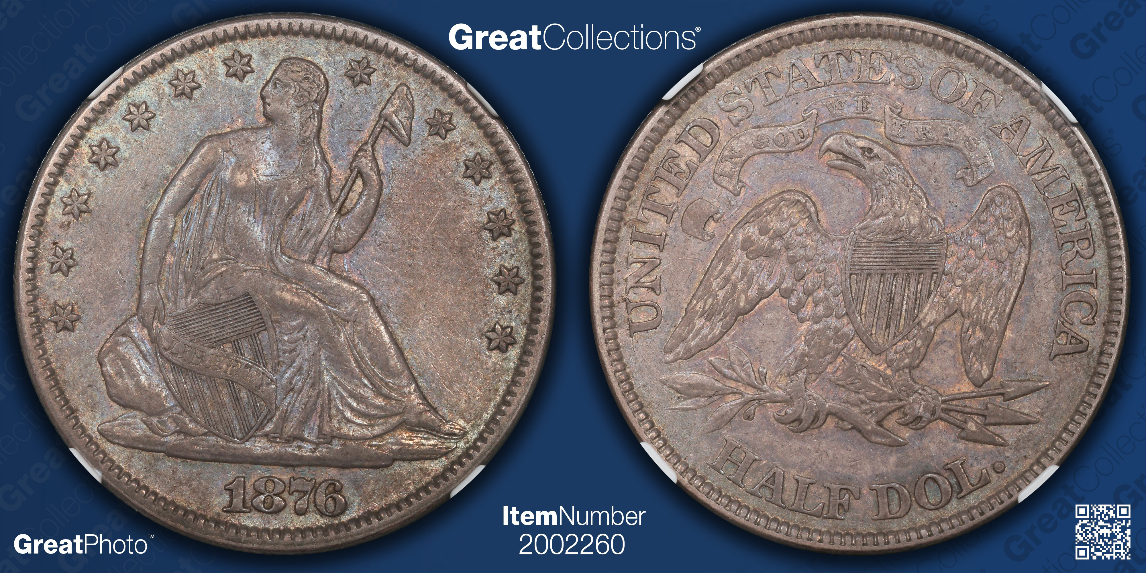 1876 Seated Liberty Half Dollar Type I Reverse NGC AU-55 (Eric P ...