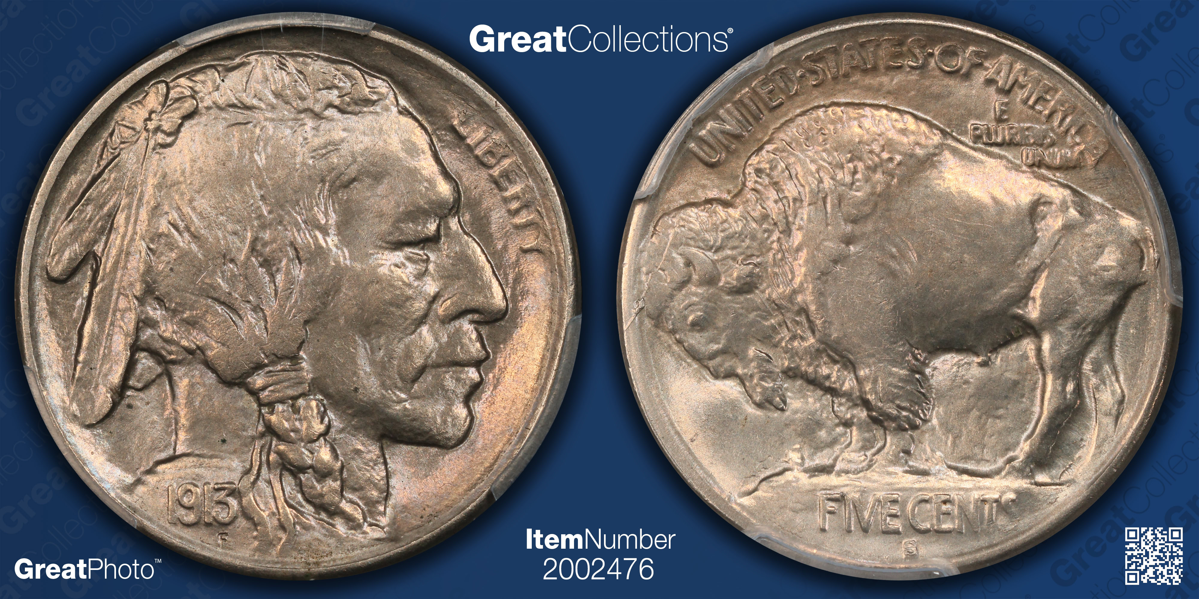 1913-S Buffalo Nickel Type 1 PCGS MS-64 (OGH 35th Anniversary Label ...