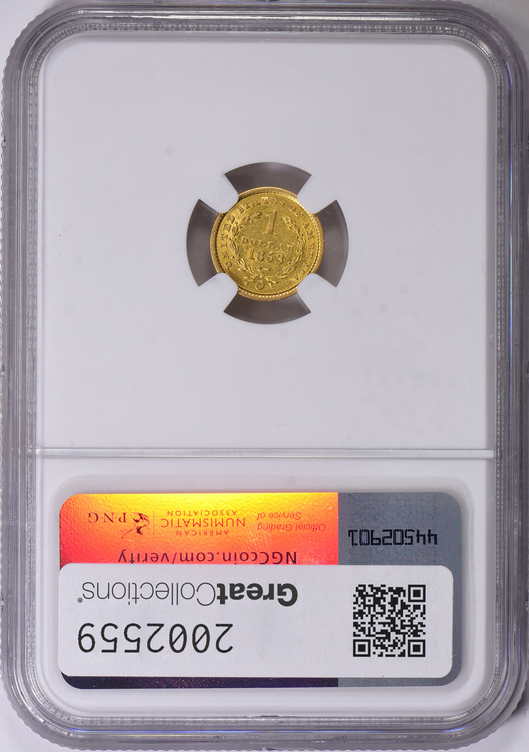 1853-O Liberty Gold Dollar NGC AU-58 (Item 2002559) | GreatCollections ...