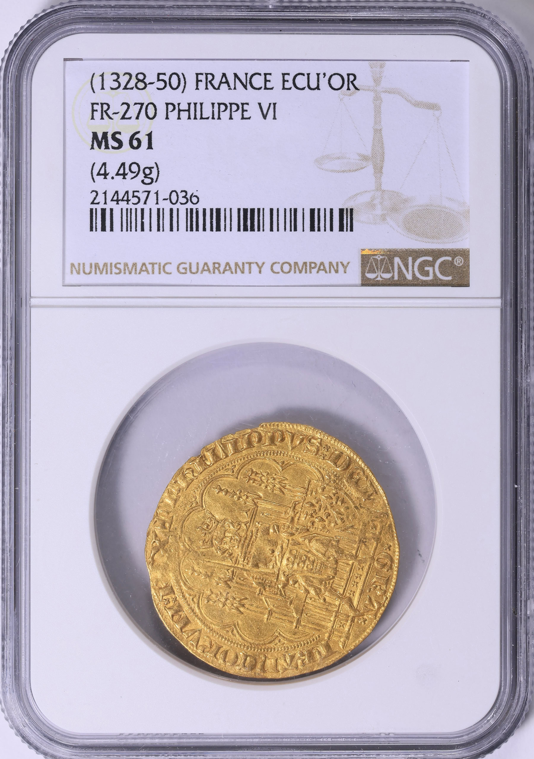 France ND (1328-50) Gold Ecu D'Or of Philippe VI NGC MS-61 (4.49gms ...