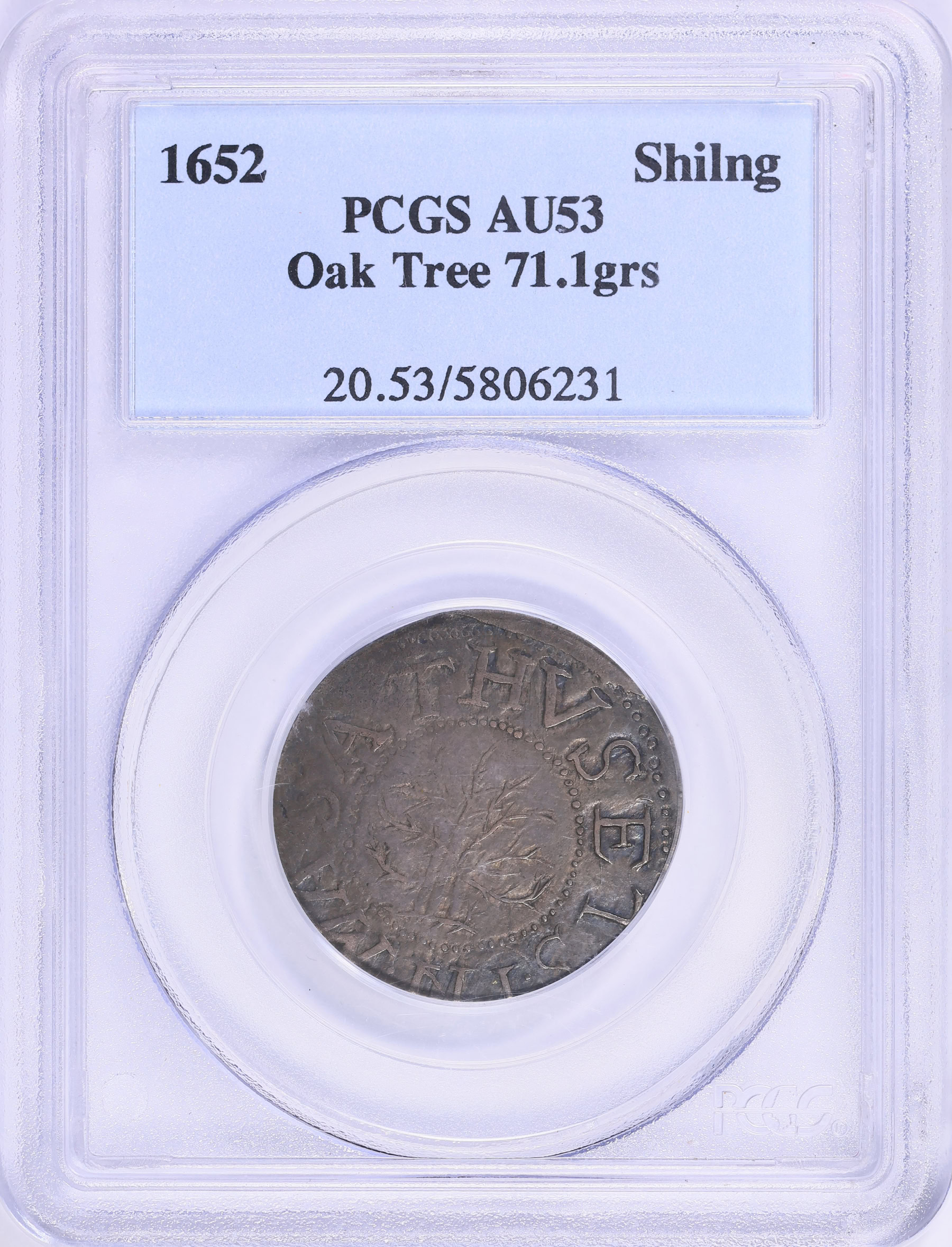 1652 Massachusetts Oak Tree Silver Shilling PCGS AU-53 (71.1grs) (Item ...