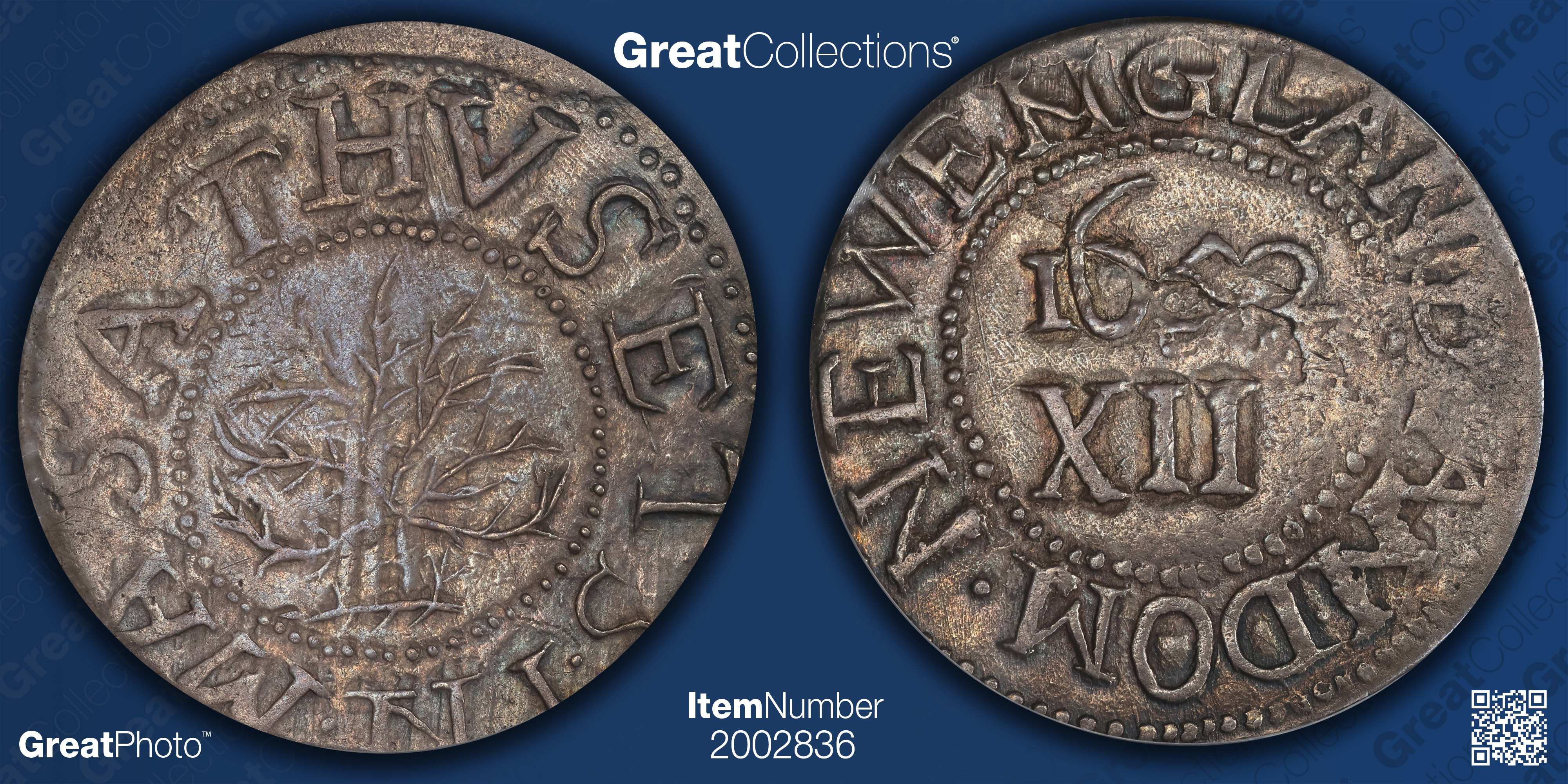 1652 Massachusetts Oak Tree Silver Shilling PCGS AU-53 (71.1grs) (Item ...