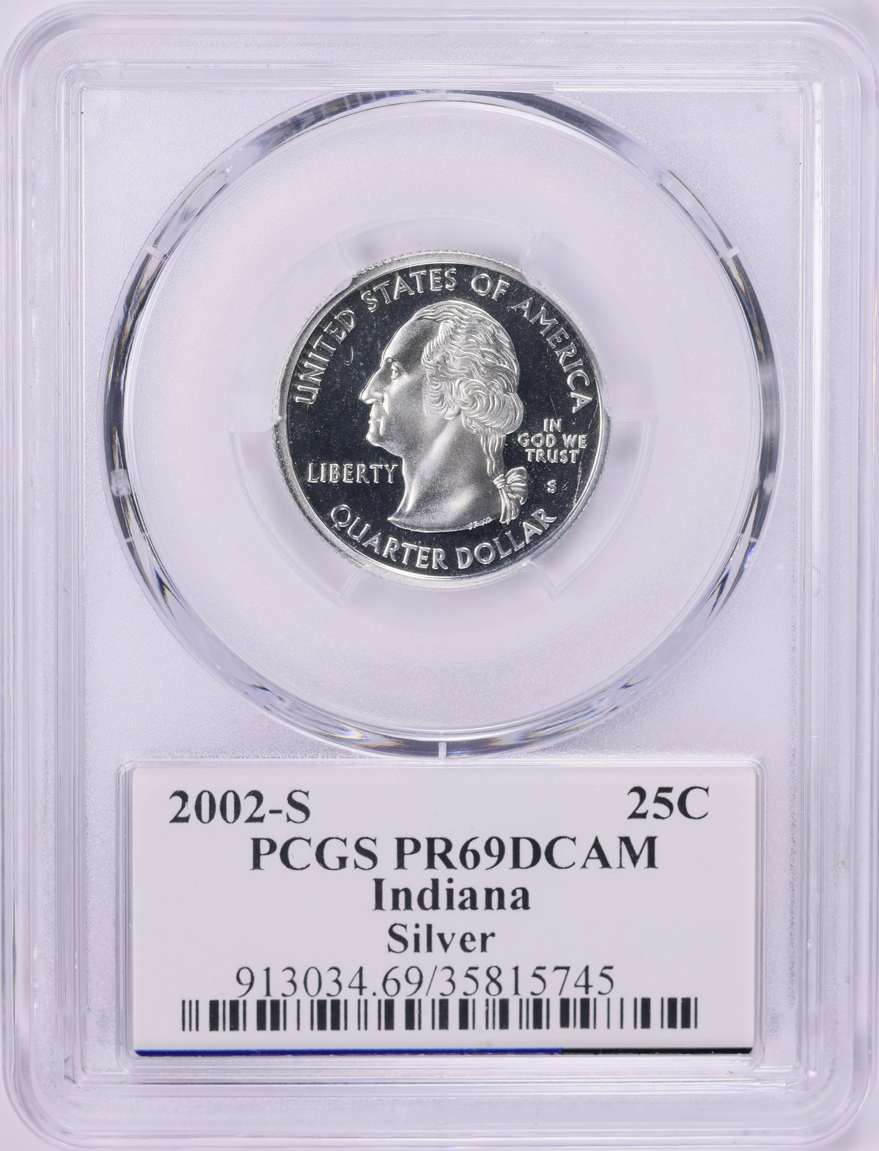 2002-S State Quarter Indiana Silver PCGS Proof-69 DCAM (Item 2002848 ...