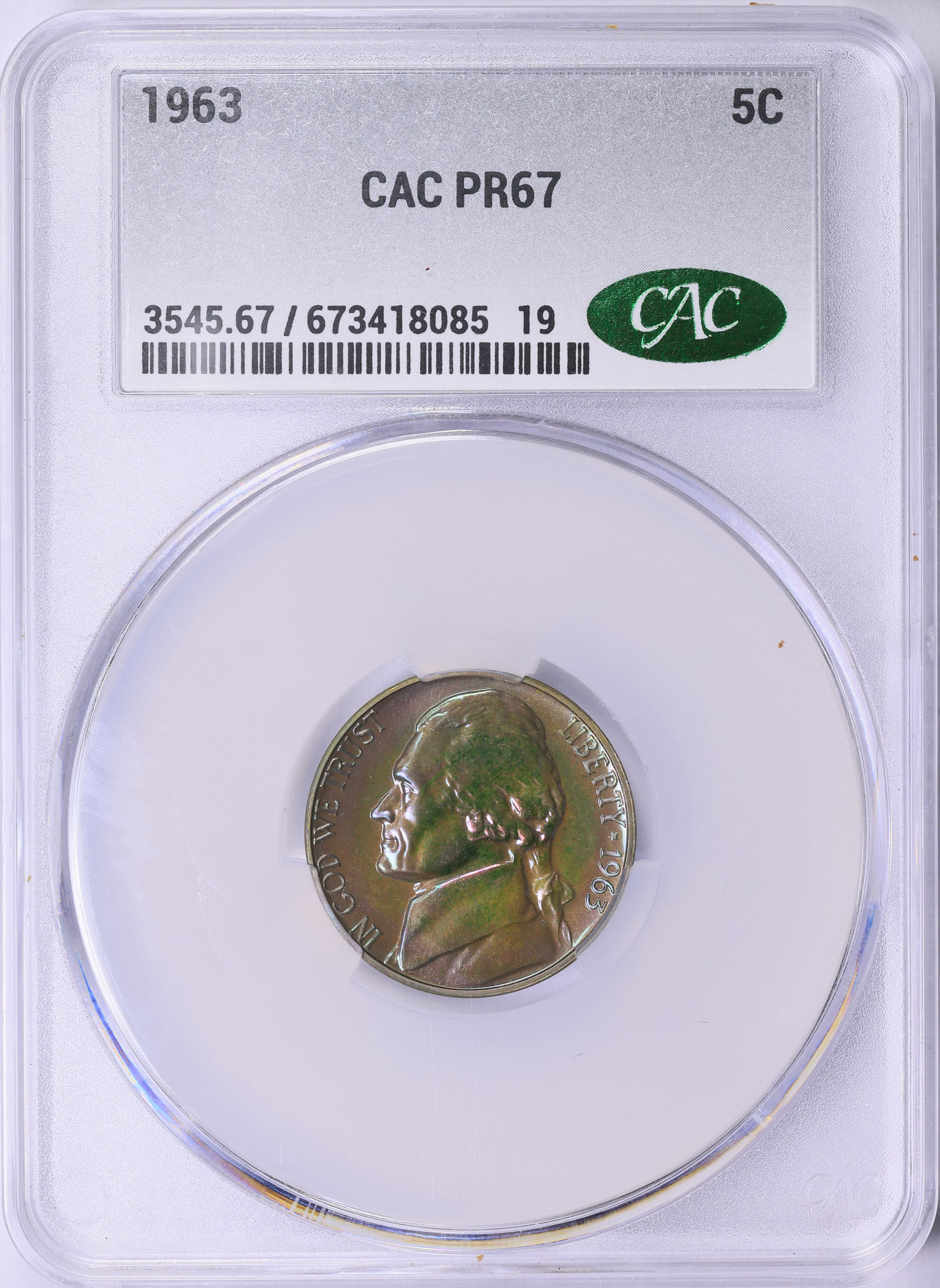 1963 Jefferson Nickel CACG Proof-67 (Toned) (Item 2002872 ...