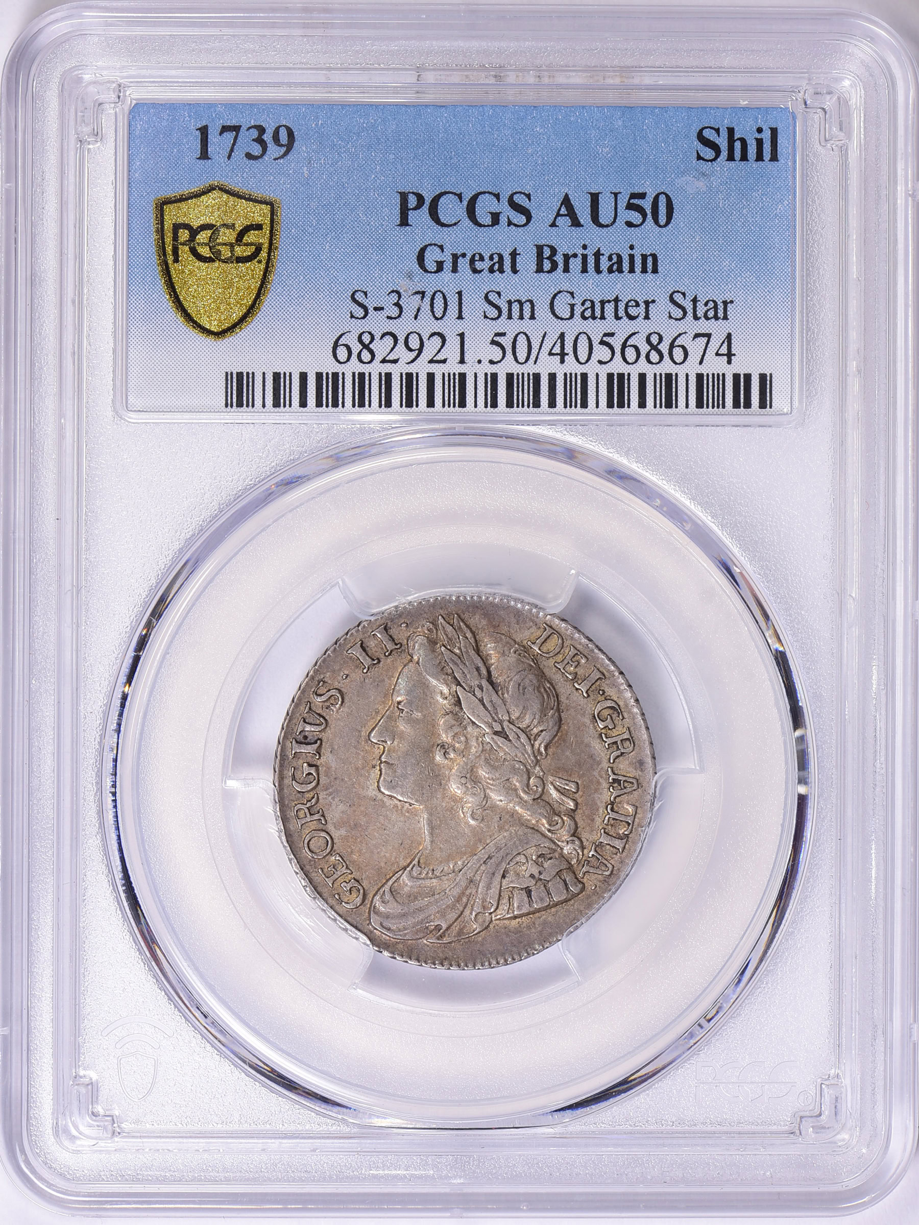 Great Britain 1739 Silver Shilling Small Garter Star KM-561.4 PCGS AU ...