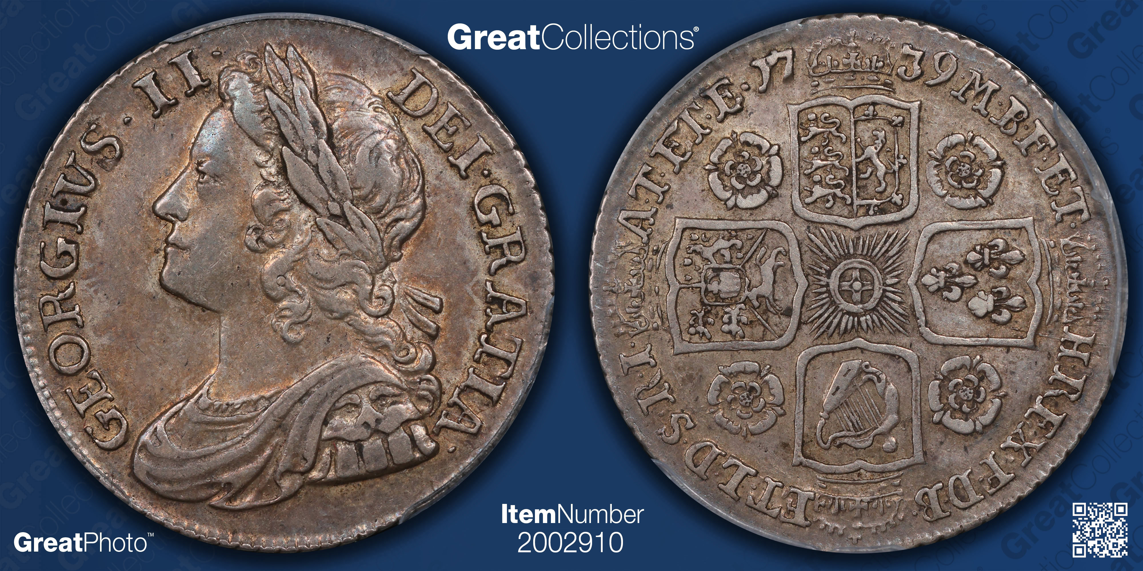 Great Britain 1739 Silver Shilling Small Garter Star KM-561.4 PCGS AU ...