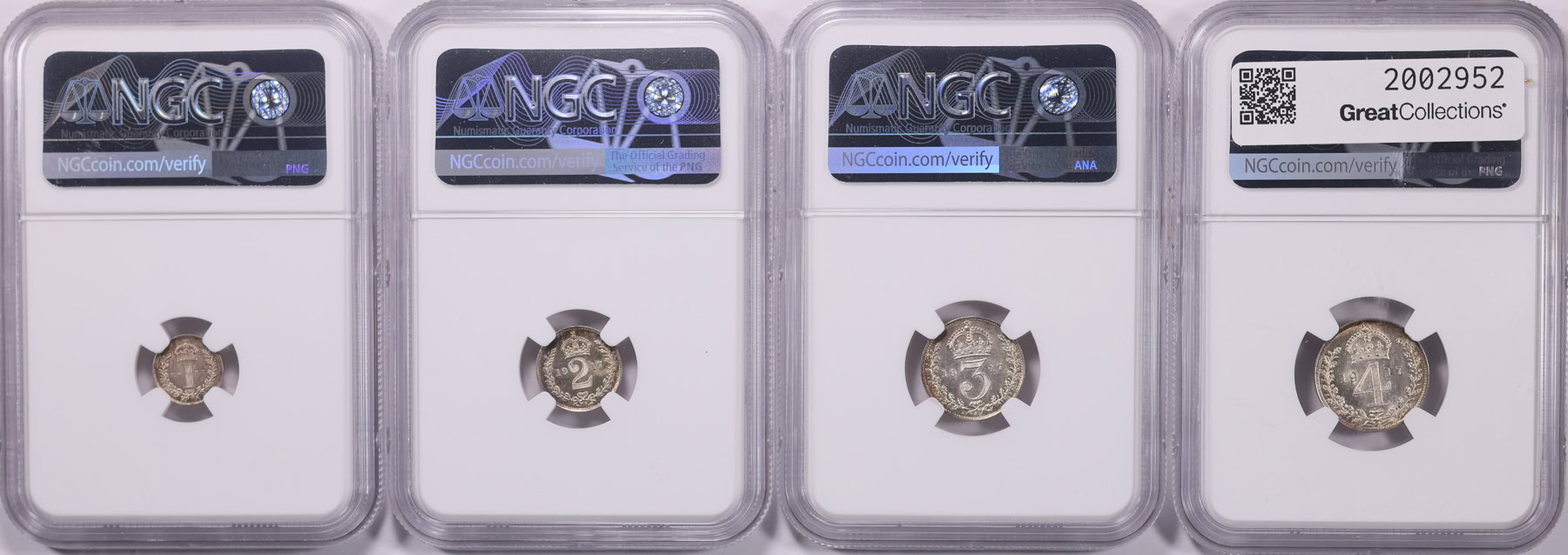 Great Britain 1917 Silver 1p, 2p, 3p & 4p Maundy Set KM-MDS175 NGC Unc ...