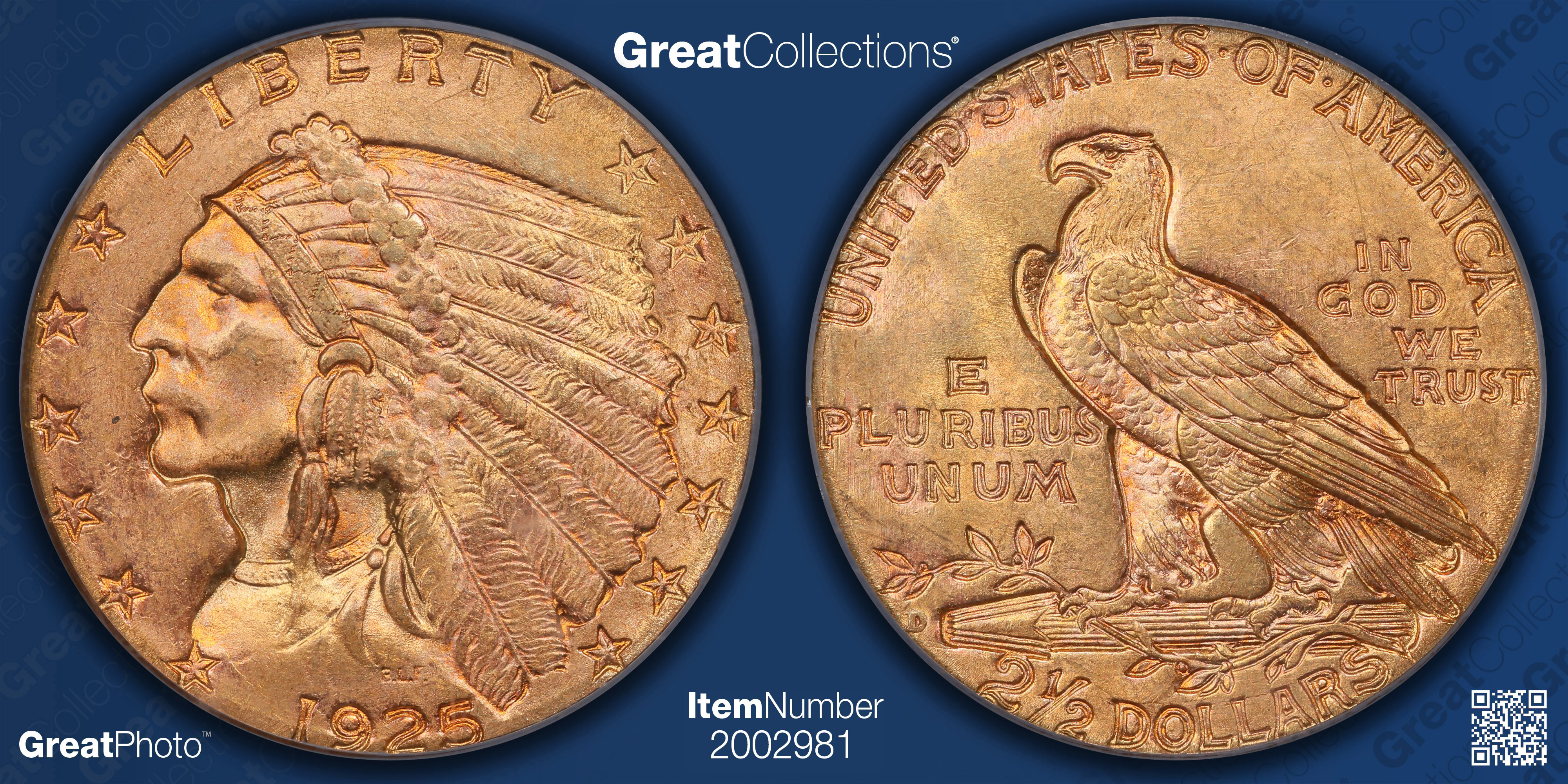 1925-D Indian Gold Quarter Eagle PCGS MS-65 OGH (Item 2002981 ...