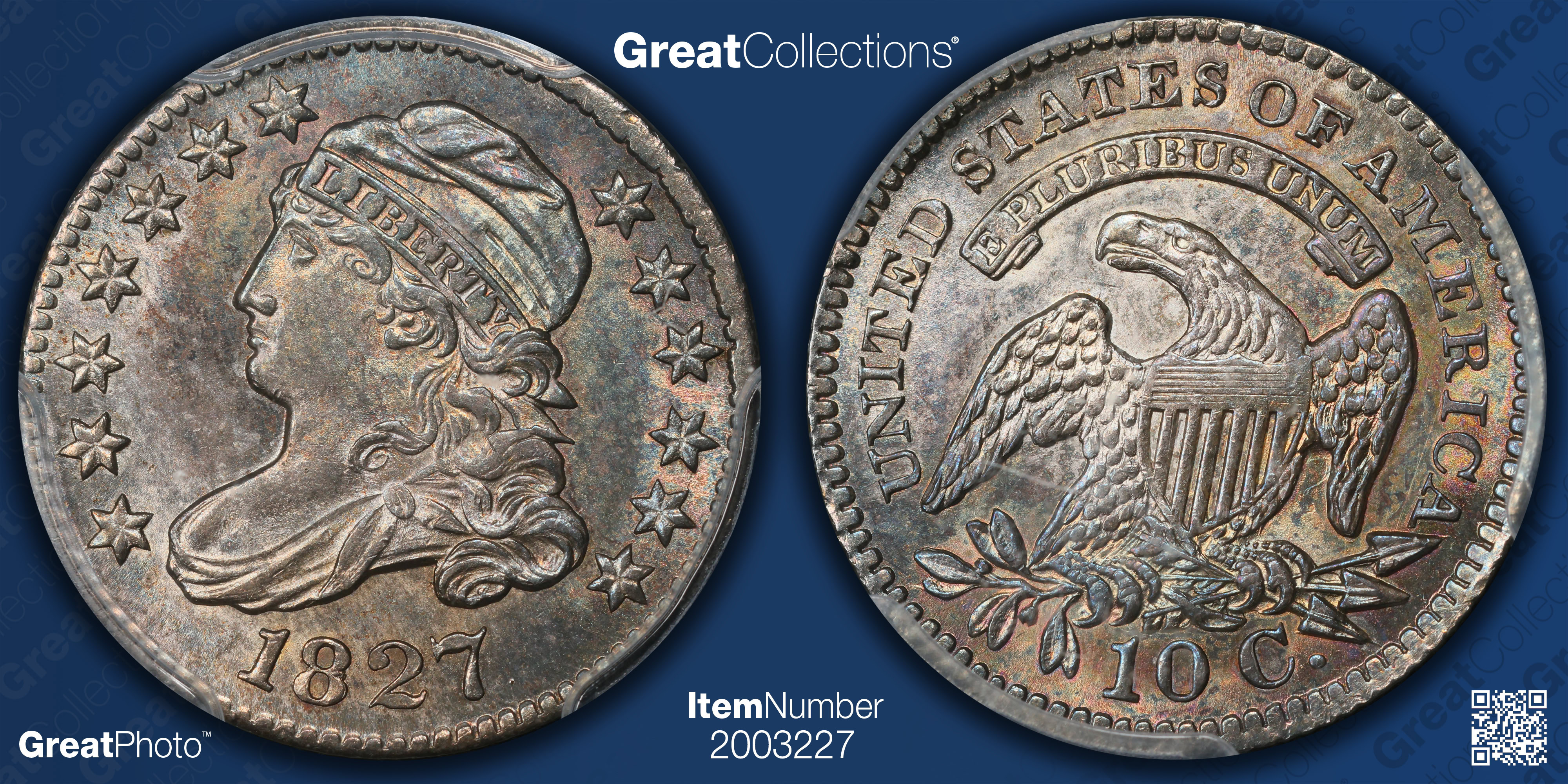1827 Capped Bust Dime PCGS MS-64 (Toned) (Item 2003227 ...