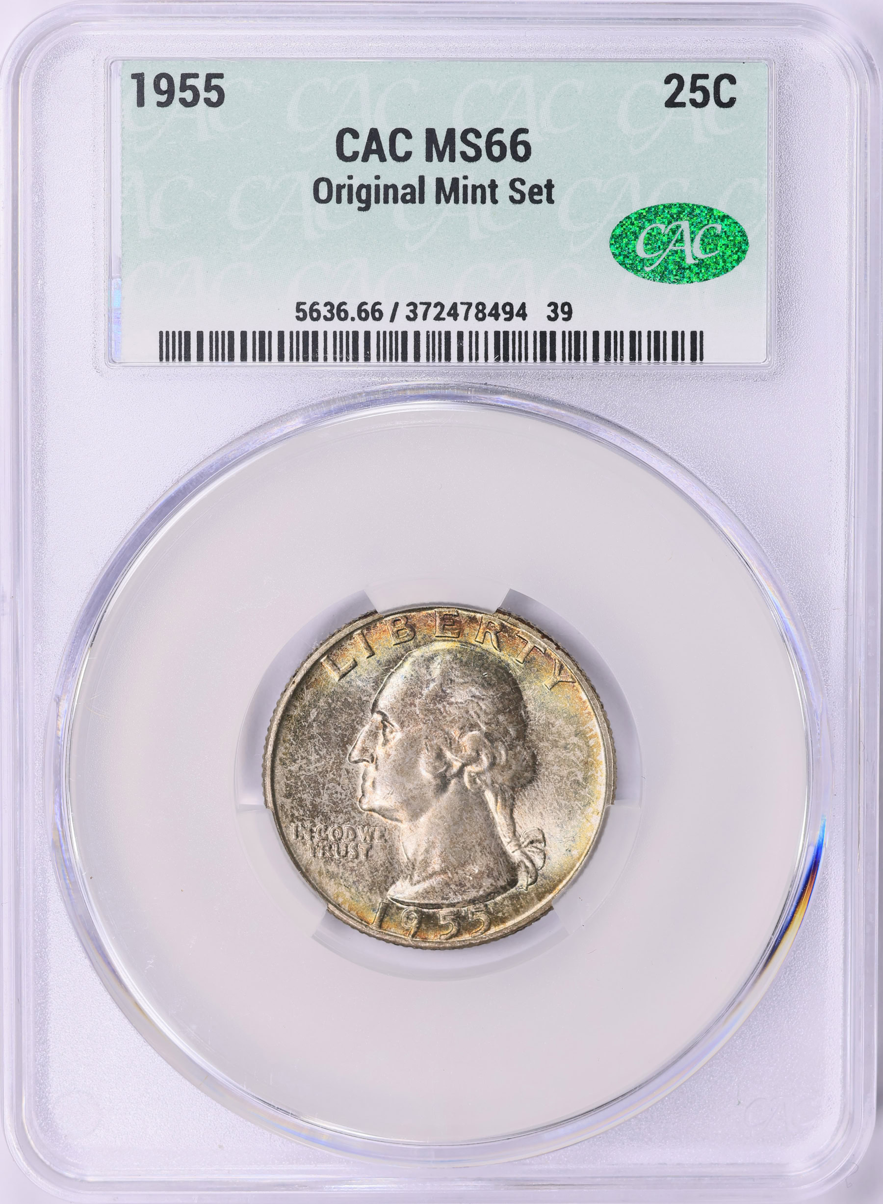 1955 Washington Quarter CACG MS-66 (Toned) (Item 2003240 ...