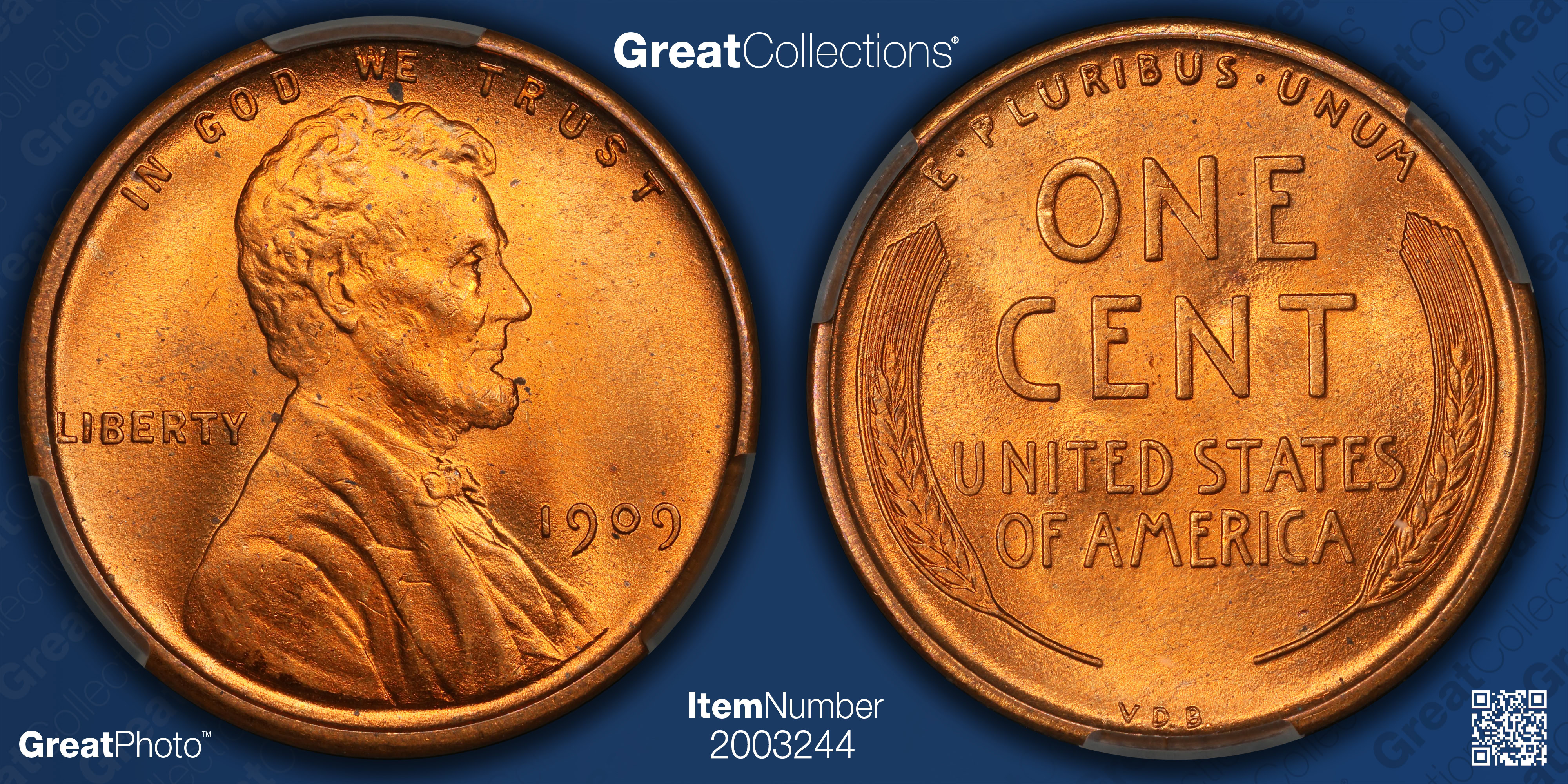 1909 Lincoln Cent V.D.B. CACG MS-66 RD (WitterBrick, Signed Seth ...