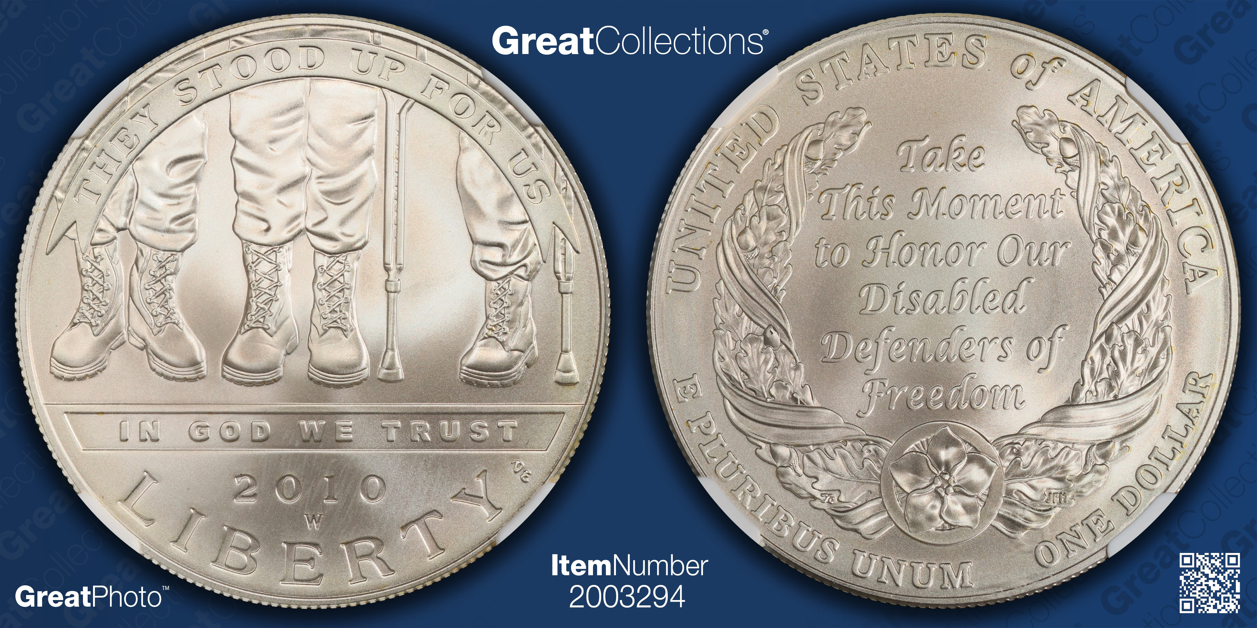 2010-W American Veterans Disabled for Life Silver Dollar NGC MS-70 ...
