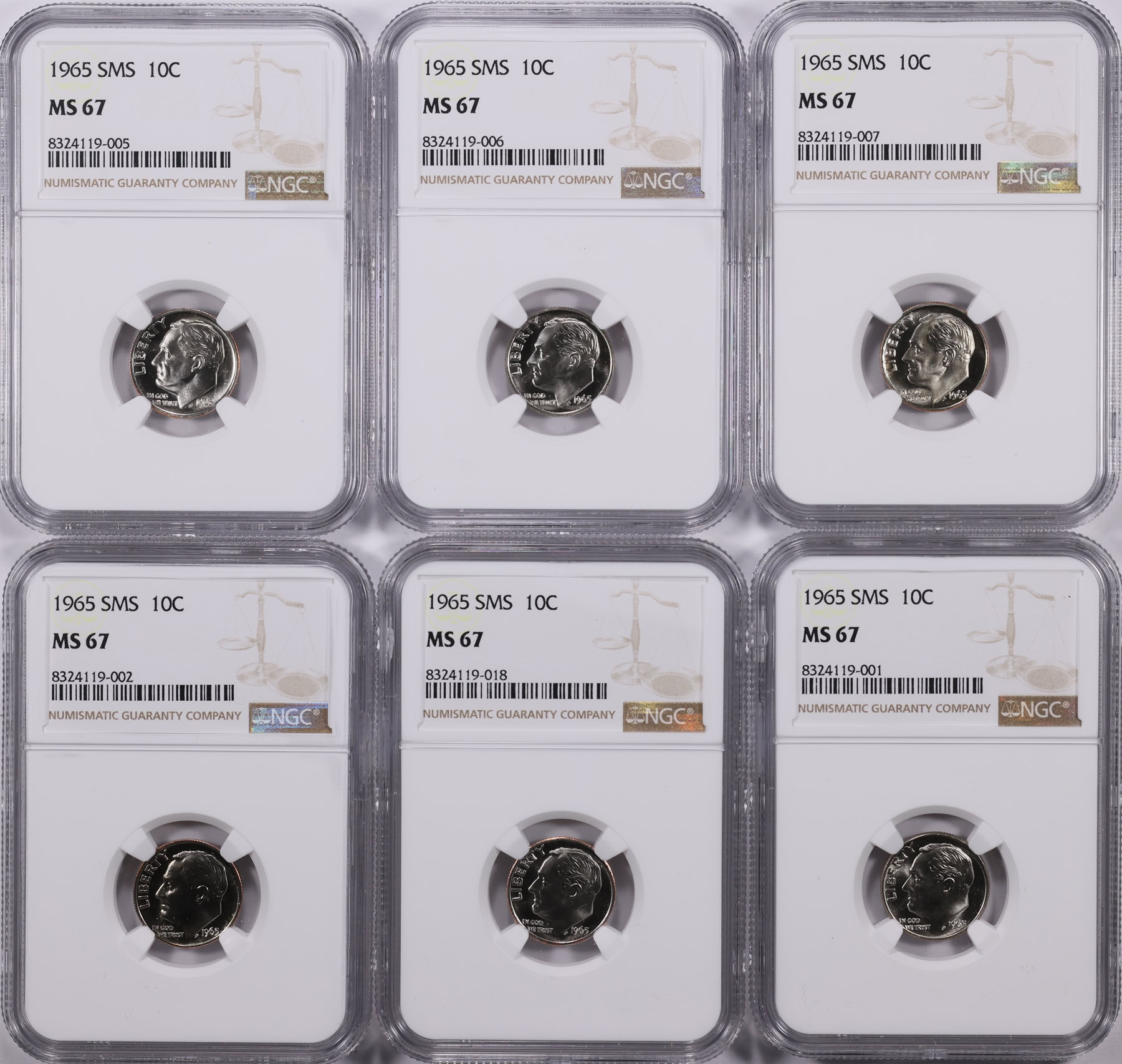 1965 Roosevelt Dime SMS NGC MS-67 (18 Coins) (Item 2003355 ...