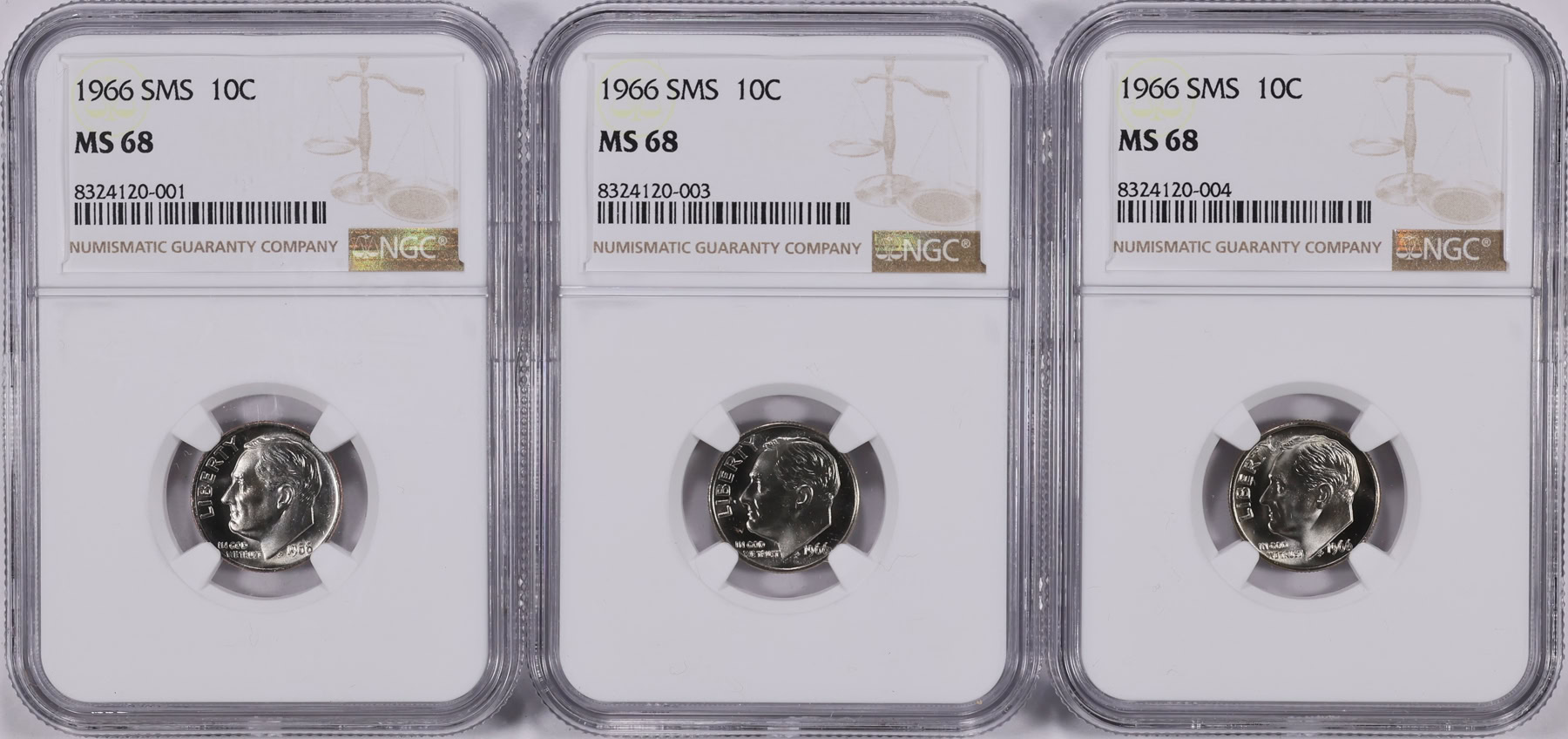 1966 Roosevelt Dime SMS NGC MS-68 (3 Coins) (Item 2003358 ...