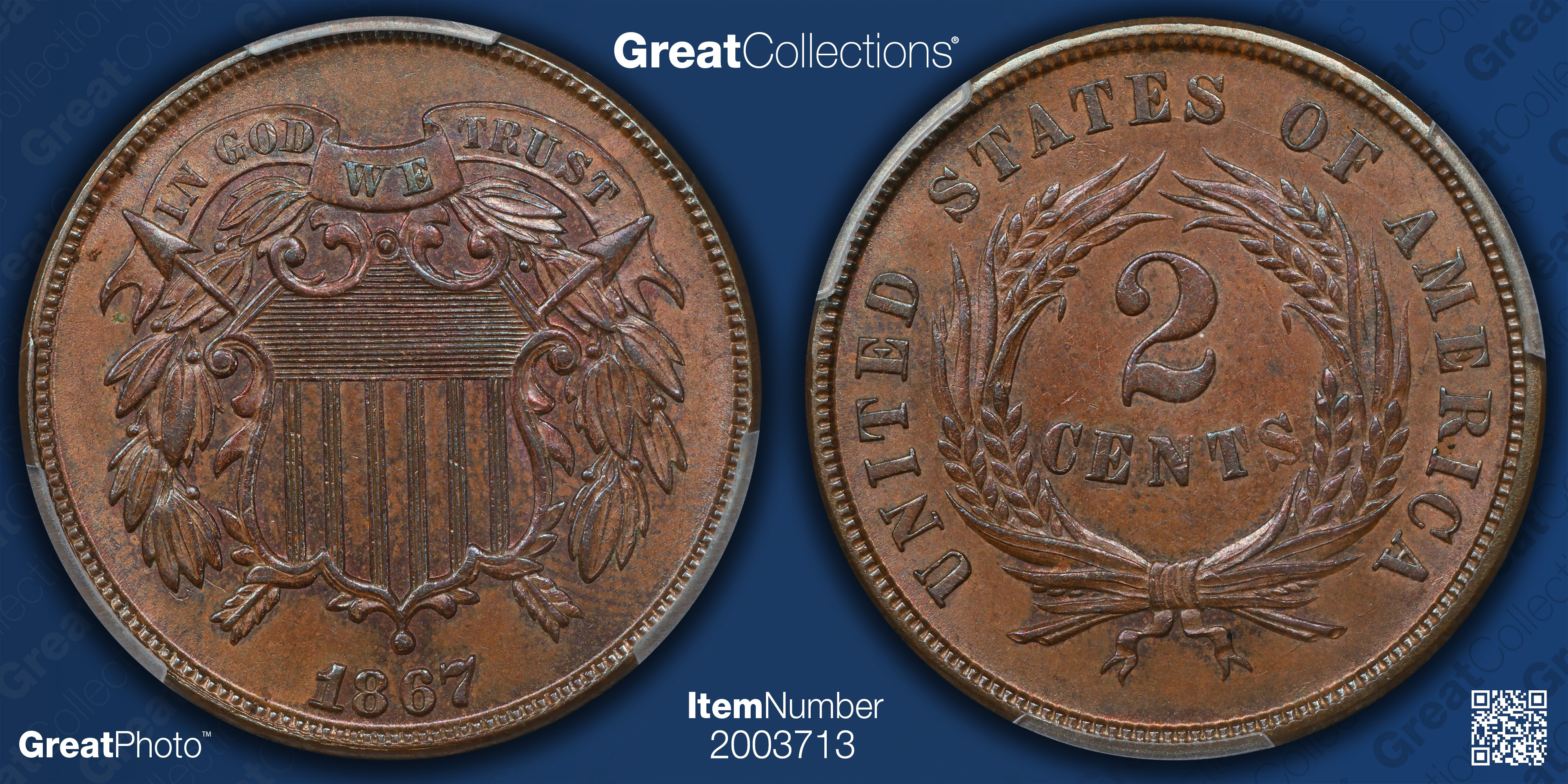 1867 Two-Cent Piece PCGS MS-62 BN (Item 2003713) | GreatCollections ...