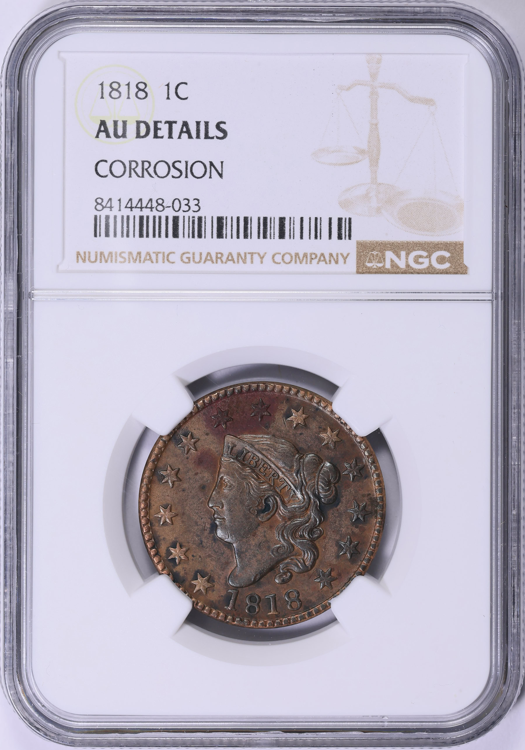 1818 Matron Cent NGC AU Details (Item 2003724) | GreatCollections Coin ...