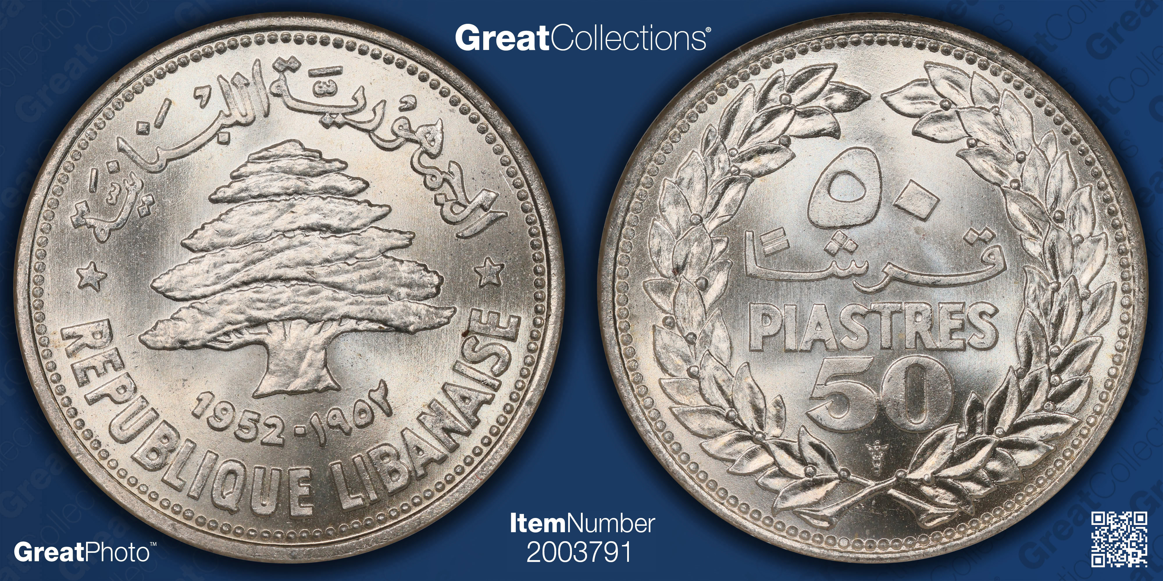 Lebanon 1952 Silver 50 Piastres KM-17 NGC MS-67 (Item 2003791 ...