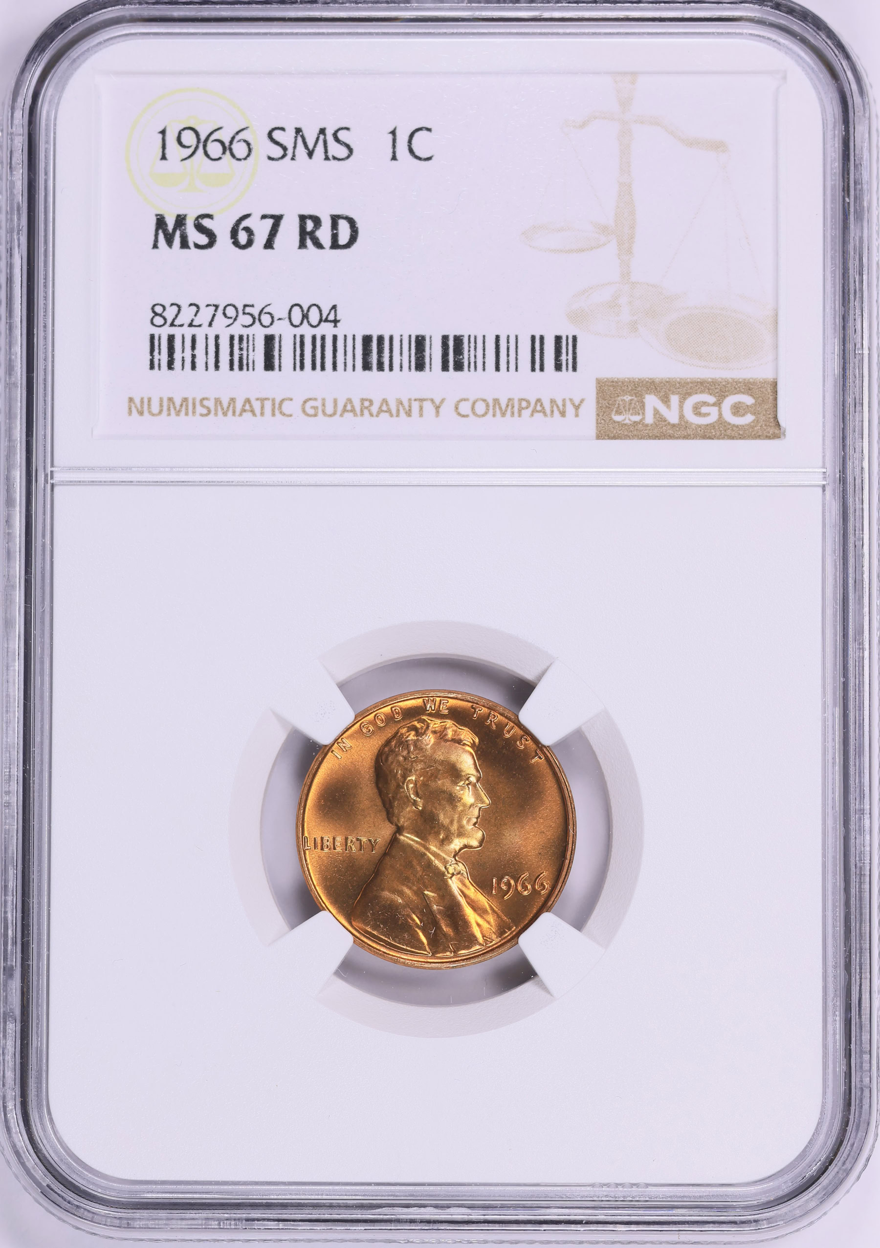1966 Lincoln Cent SMS NGC MS-67 RD (Item 2003823) | GreatCollections ...