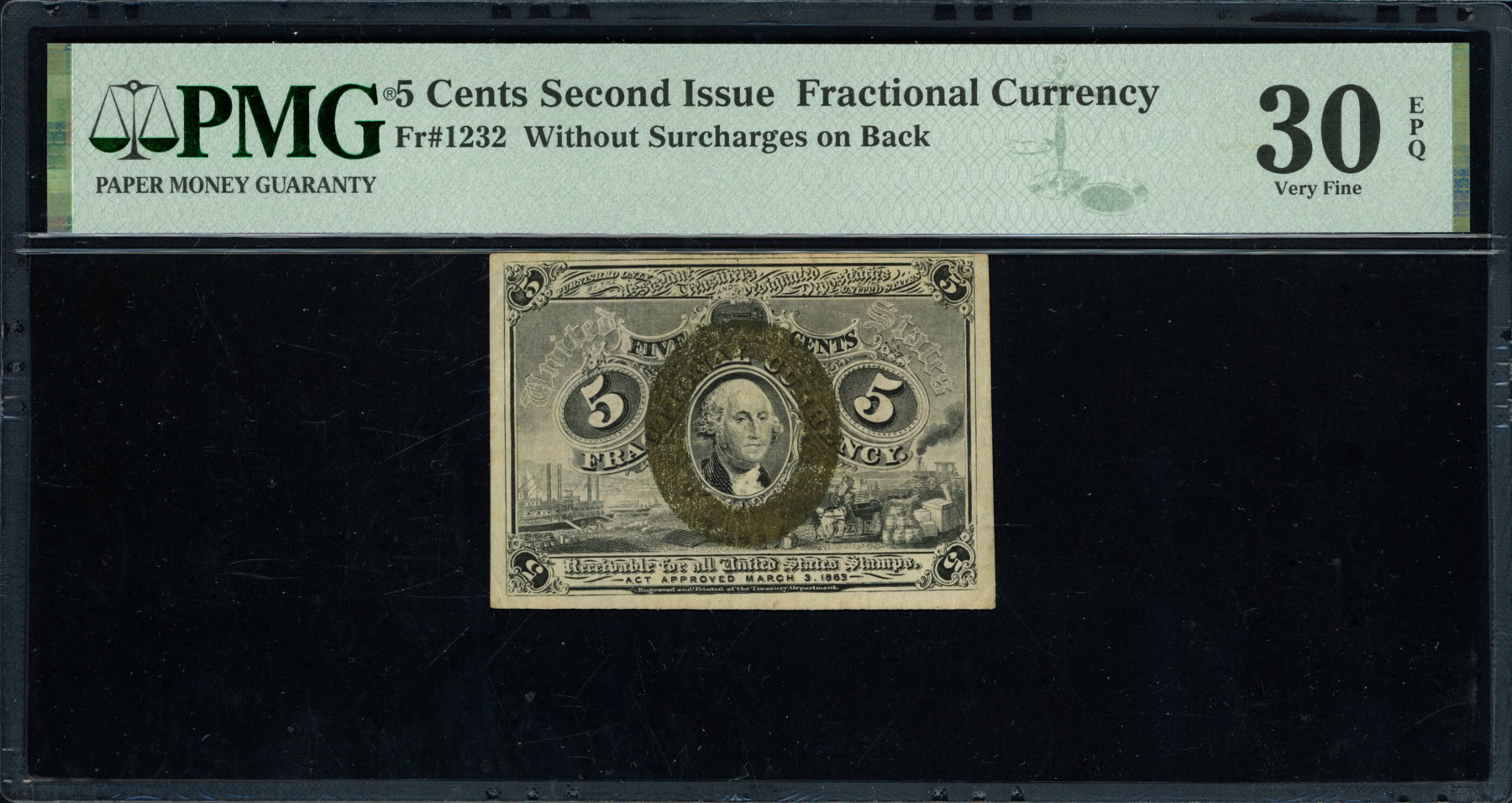 Fr. 1232 Second Issue 5 Cents Fractional Currency Note Without ...