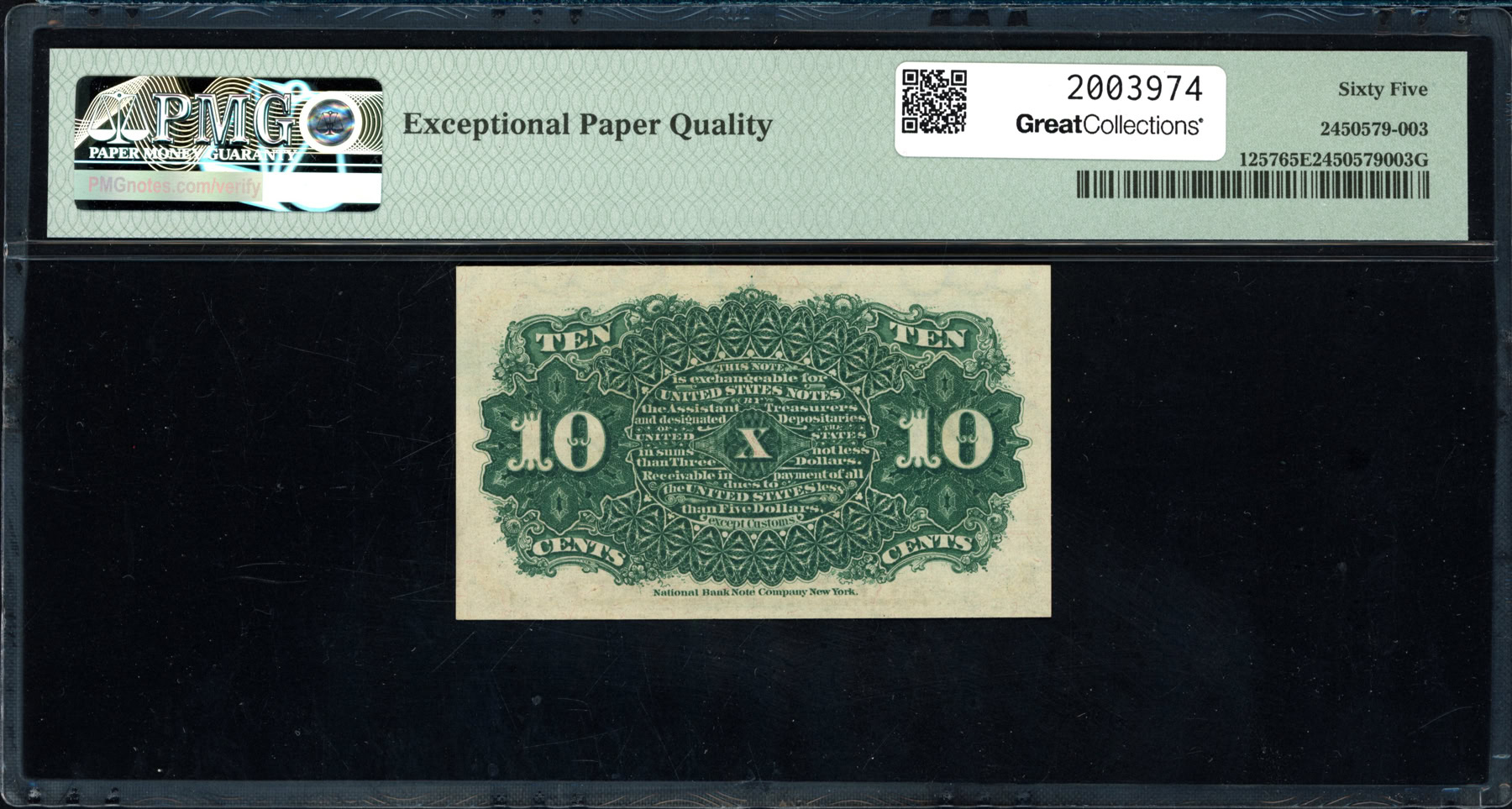 Fr. 1257 Fourth Issue 10 Cents Fractional Currency Note Allison ...