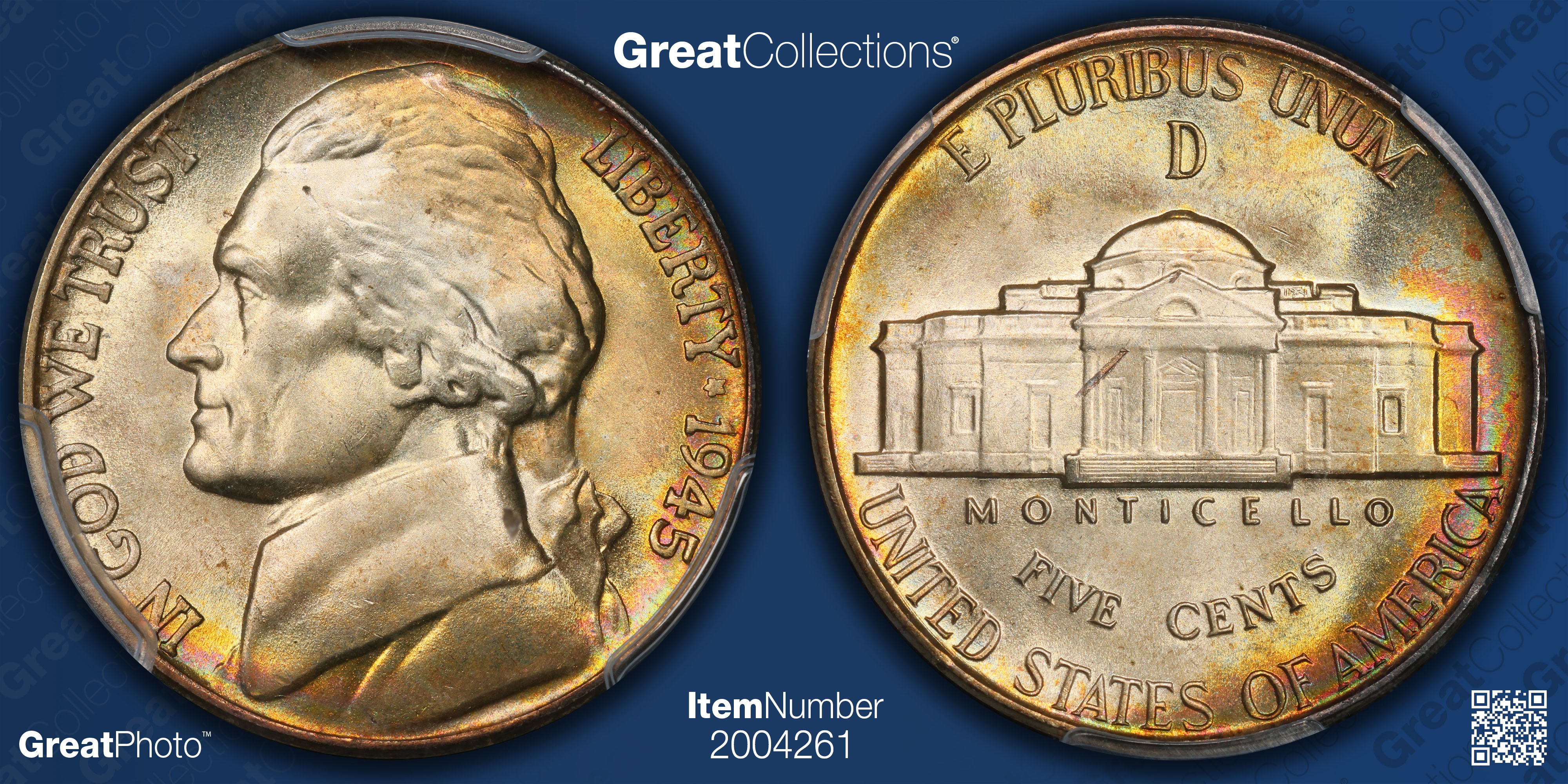1945-D Jefferson Nickel Doubled Die Obverse FS-101 PCGS MS-66 FS (Toned) (Item 2004261 ...